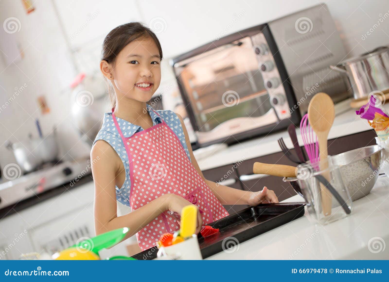 Little Asian Cute Chef Cooking a Bakery in Kitchen Stock Photo - Image ...