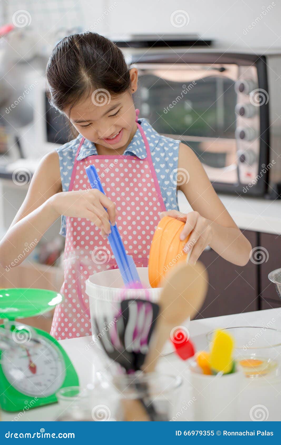 Little Asian Cute Chef Cooking a Bakery in Kitchen Stock Image - Image ...