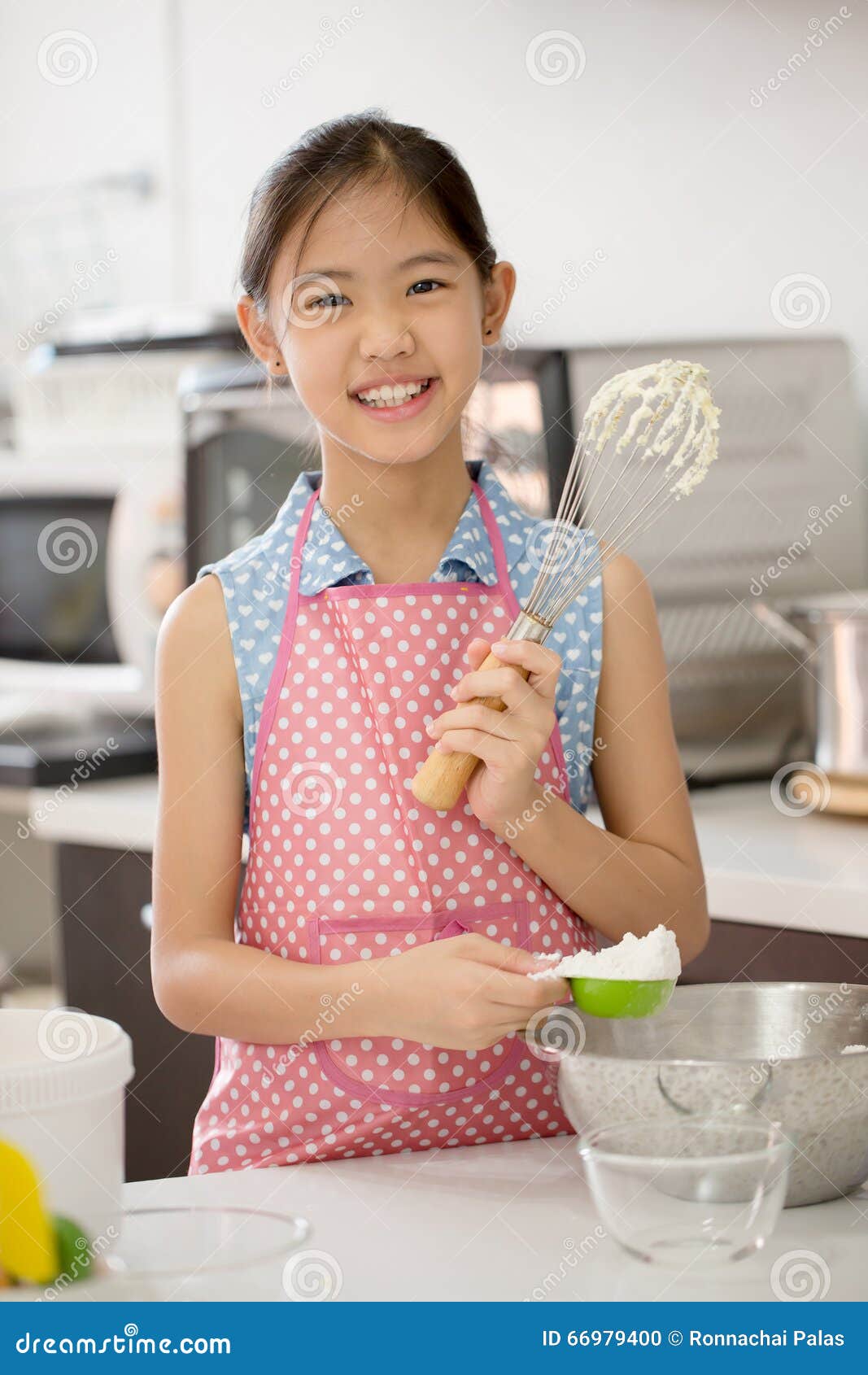 Little Asian Cute Chef Cooking a Bakery in Kitchen Stock Photo - Image ...