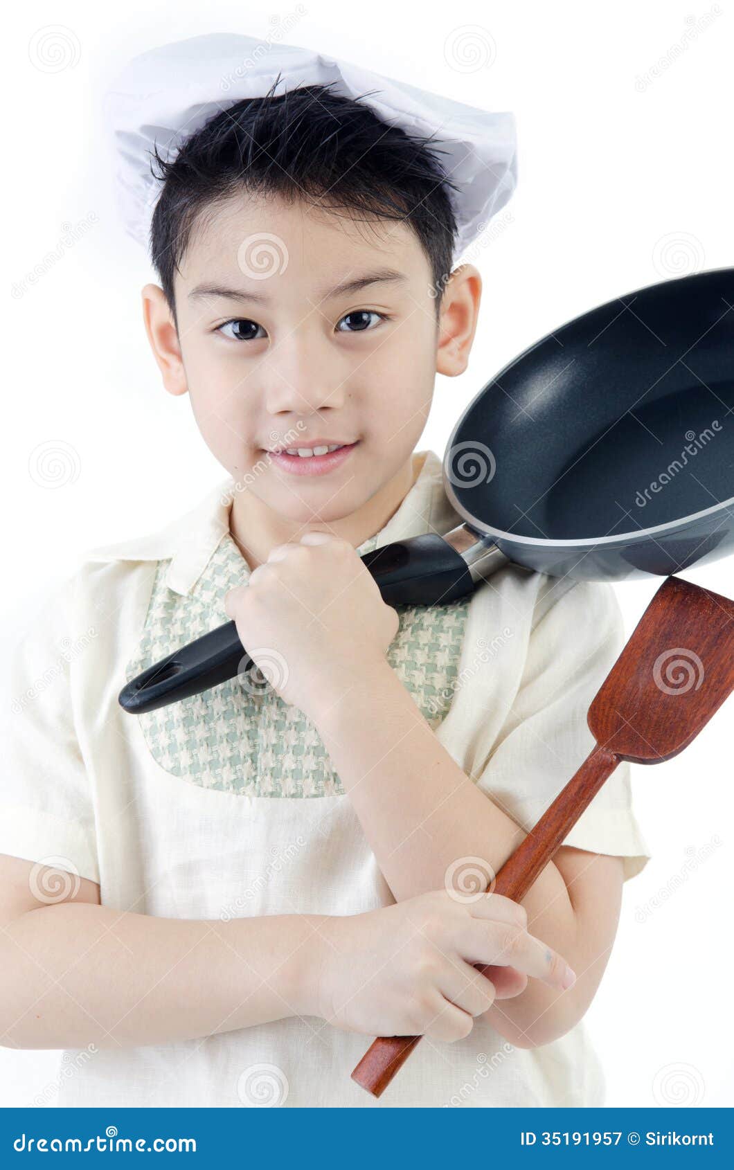 Little Asian Cute Chef Thinking Action Stock Image - Image of pretty ...