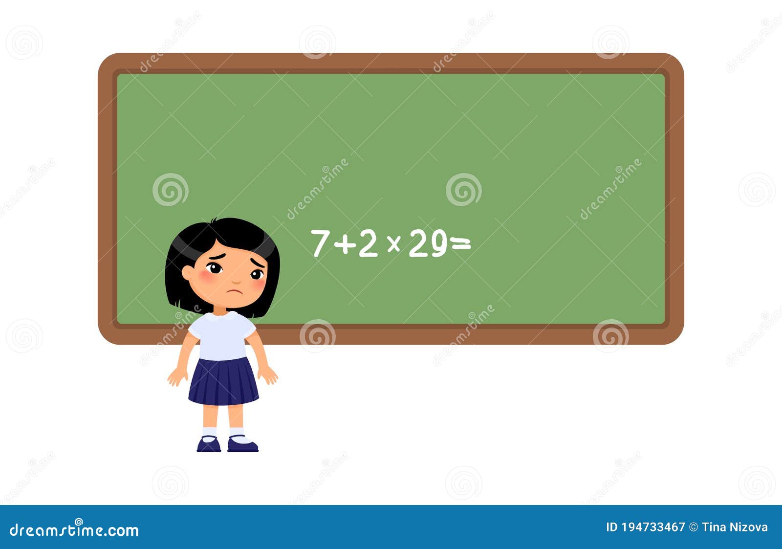 Little Asian Girl Cannot Solve the Difficult Example on the School ...