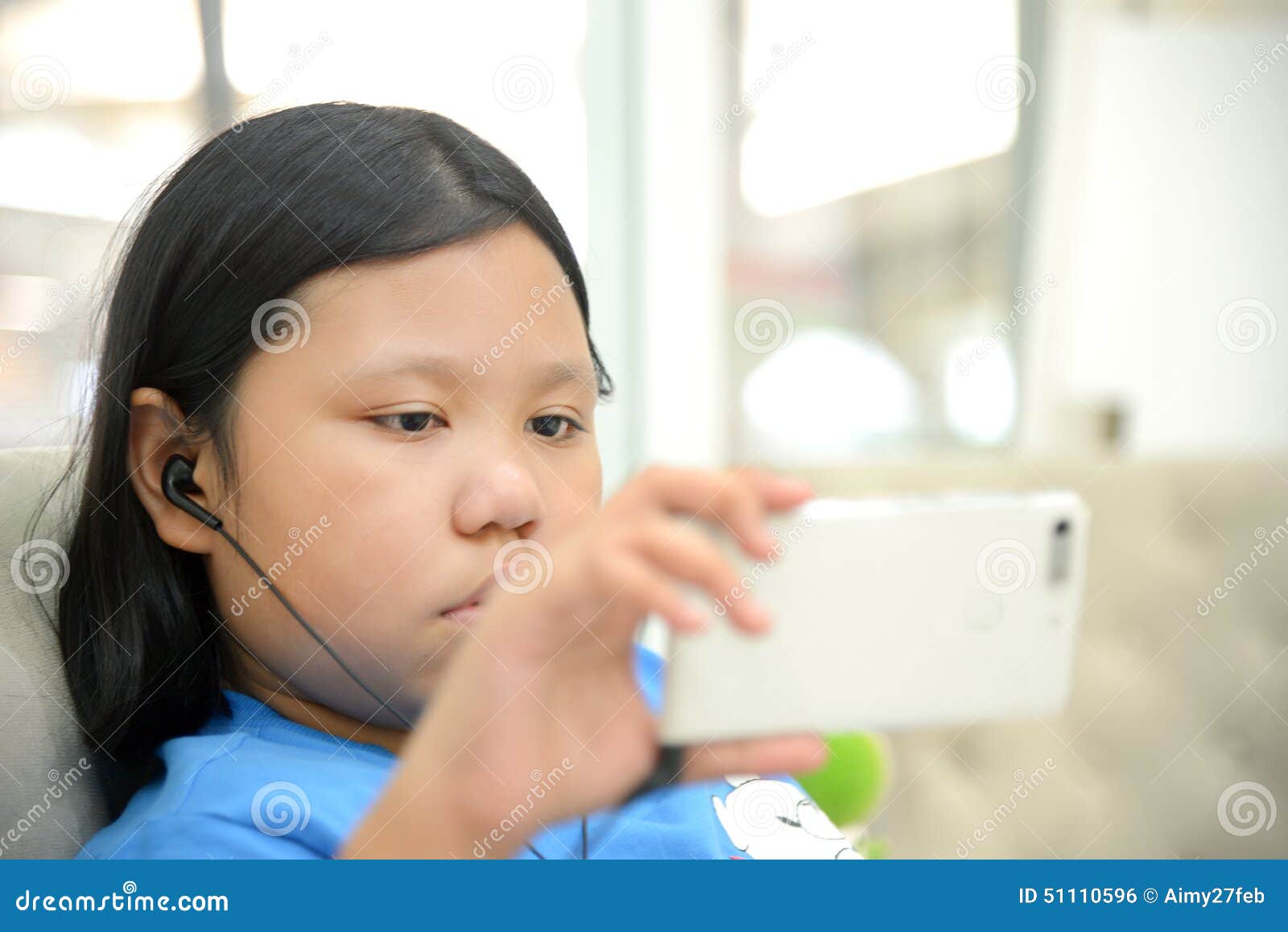 Little Asian Girl Using Smartphone Stock Photo - Image of browsing ...