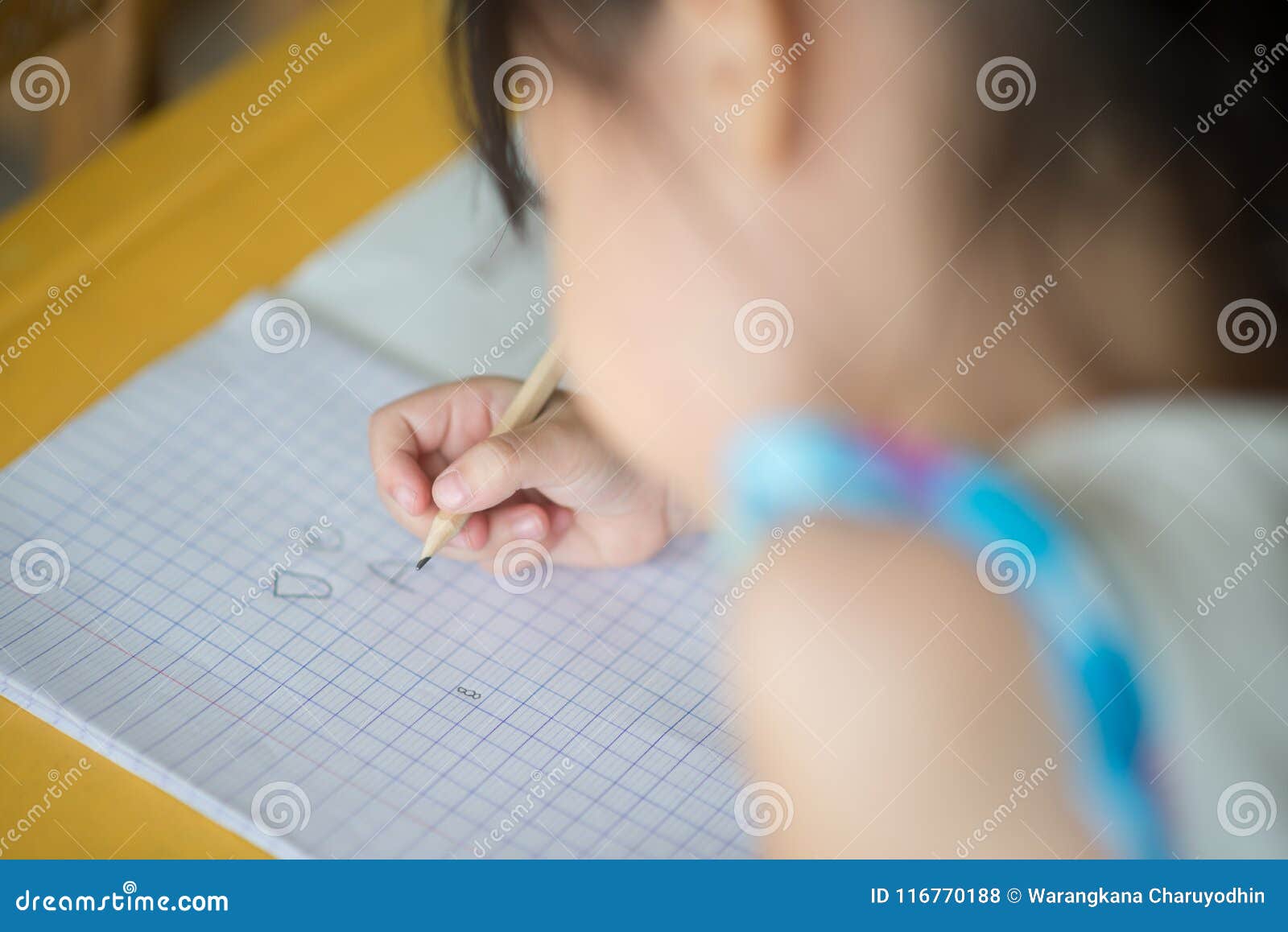 Little Asian Girl Writing in the Notebook School Stock Photo - Image of ...