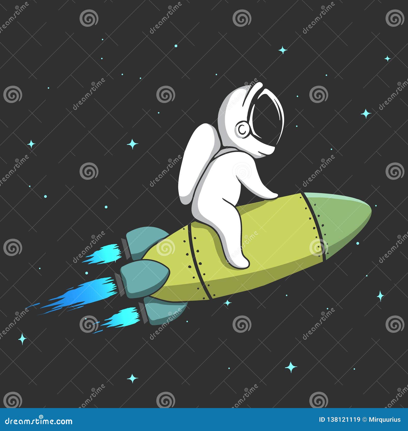 Little Astronaut Flies on Rocket in Space Stock Vector - Illustration ...