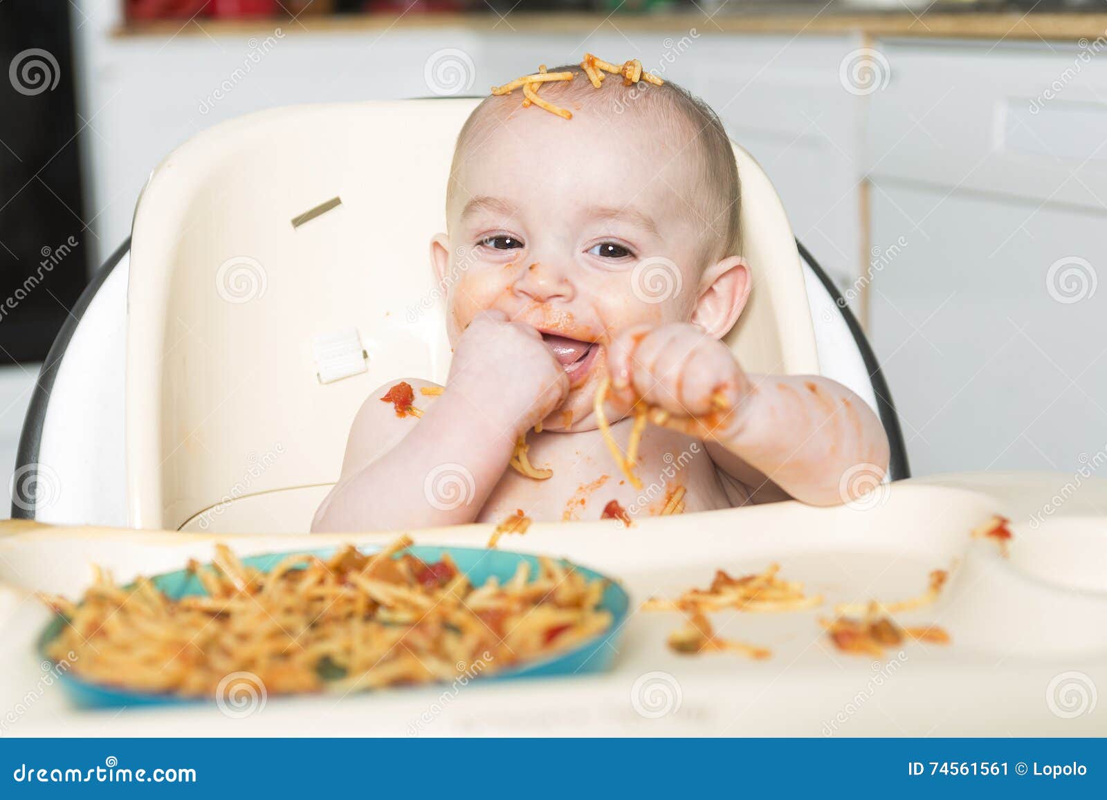 Little B Eating Her Dinner and Making a Mess Stock Image - Image of ...