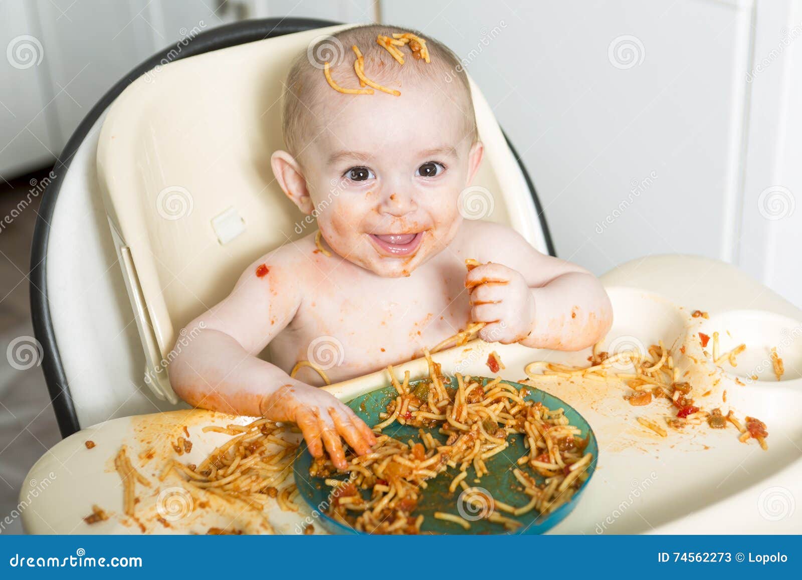 Little B Eating Her Dinner and Making a Mess Stock Image - Image of ...