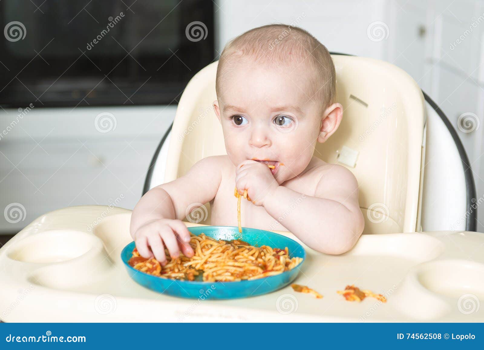 Little B Eating Her Dinner and Making a Mess Stock Photo - Image of ...