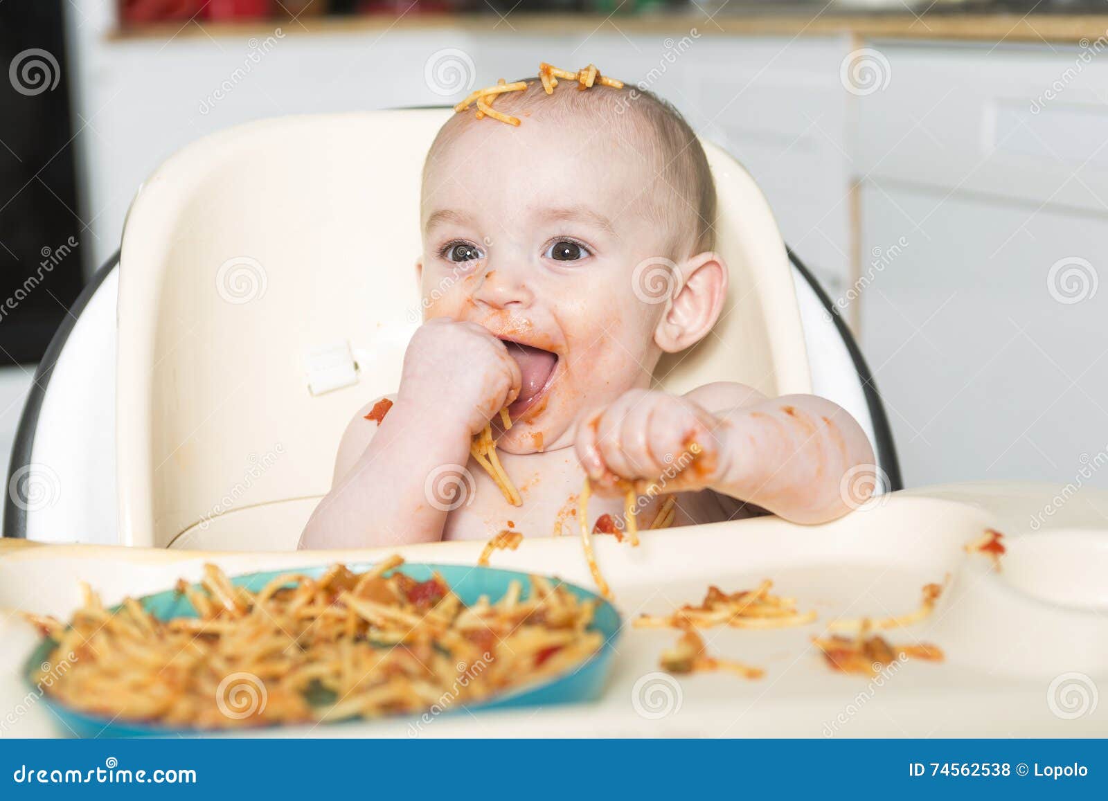 Little B Eating Her Dinner and Making a Mess Stock Photo - Image of ...