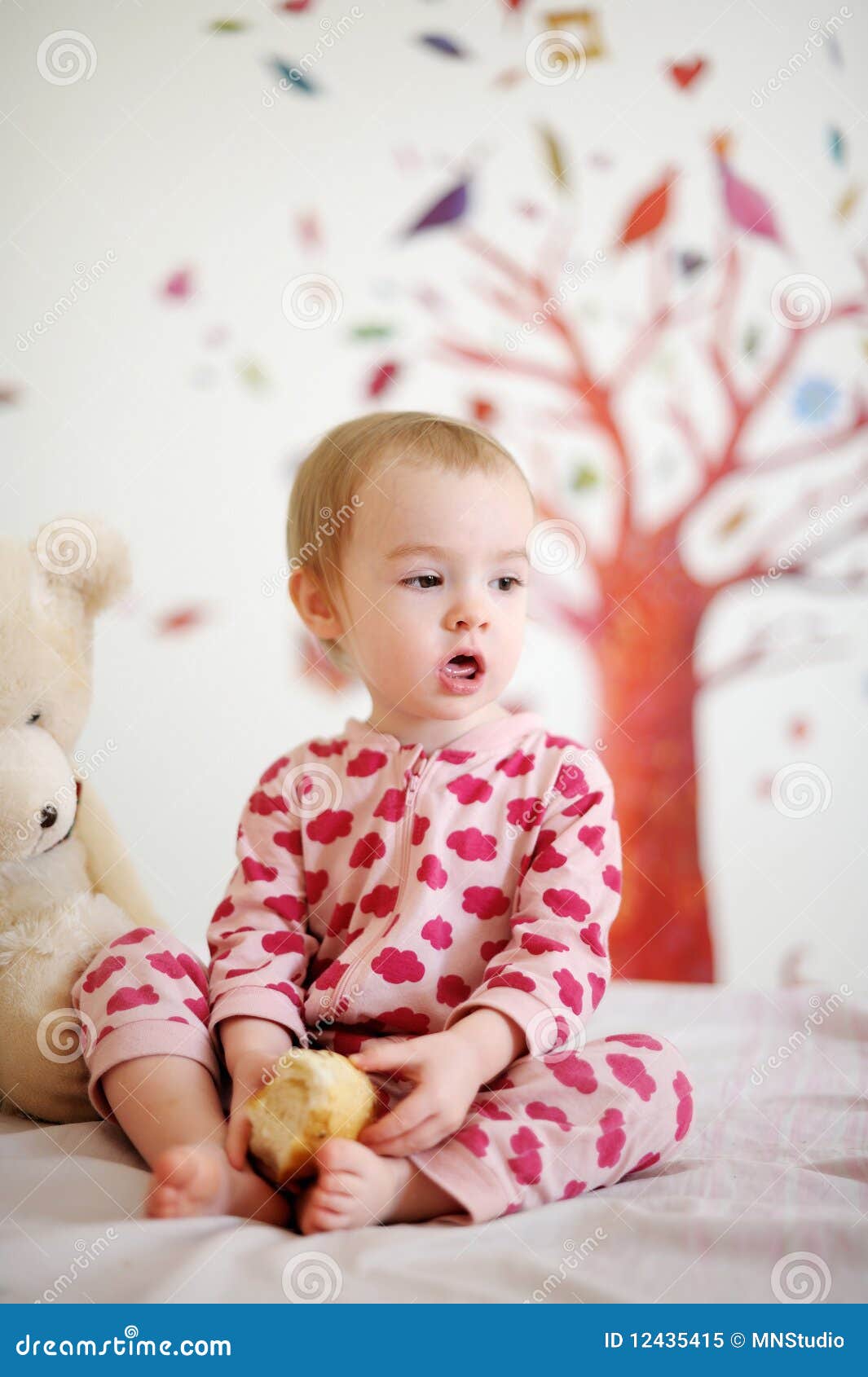 Little Baby in Bed Wearing Red Pyjamas Stock Image - Image of little ...