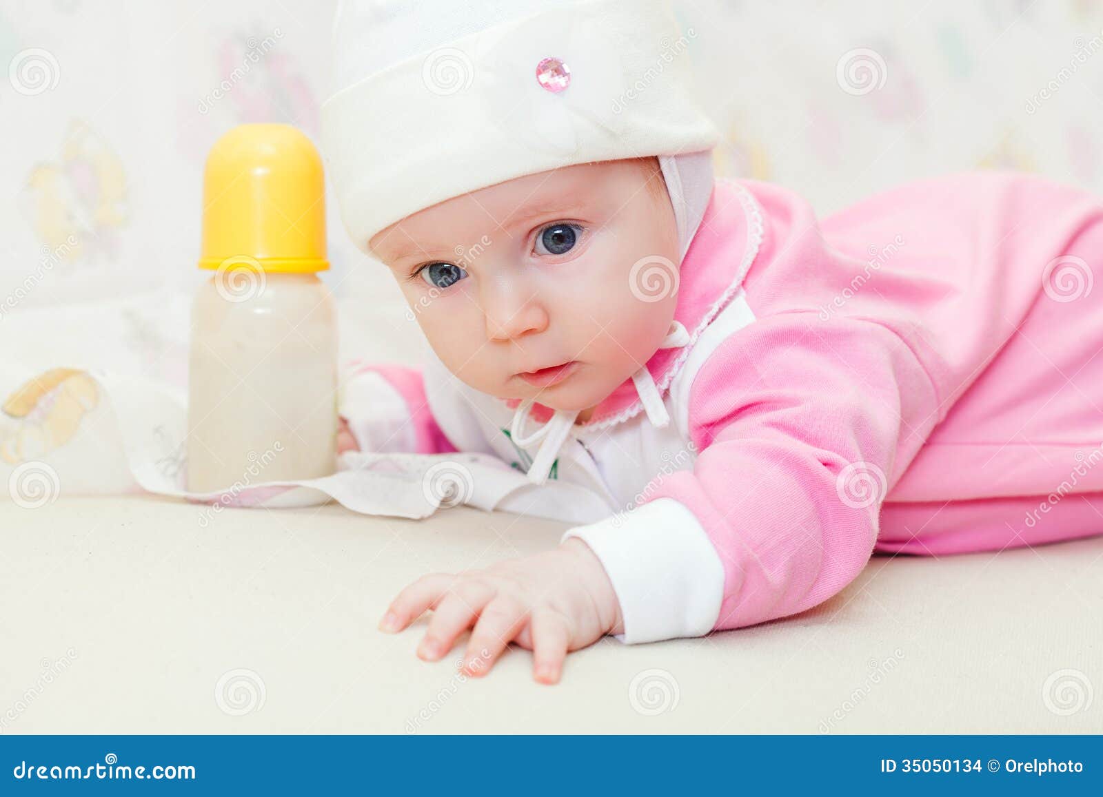 Little Baby with Bottle of Milk Stock Photo - Image of childhood, human ...