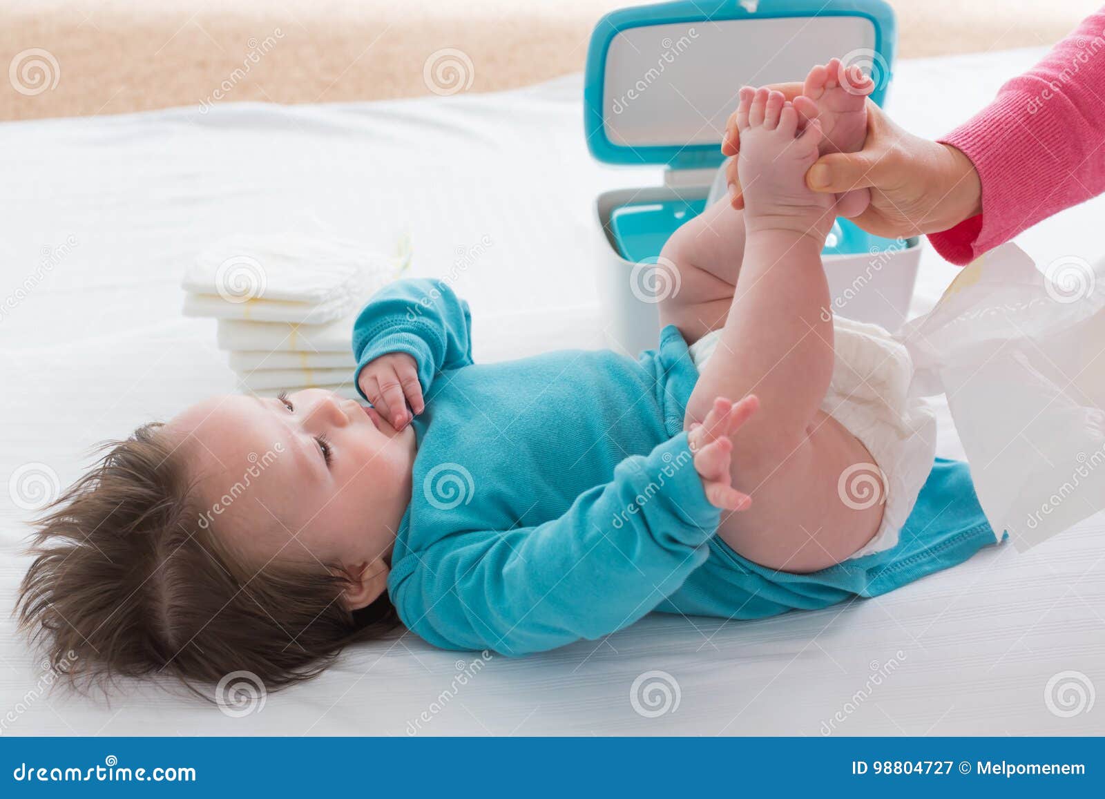 Baby Boy Being Cared for by His Mother Stock Image - Image of nappy ...