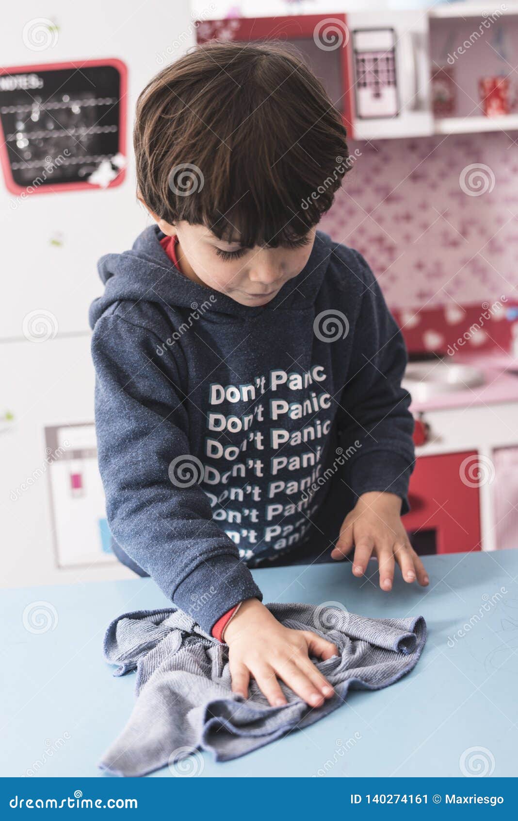 Little Baby Boy Cleaning Table with Cloth Stock Image - Image of ...