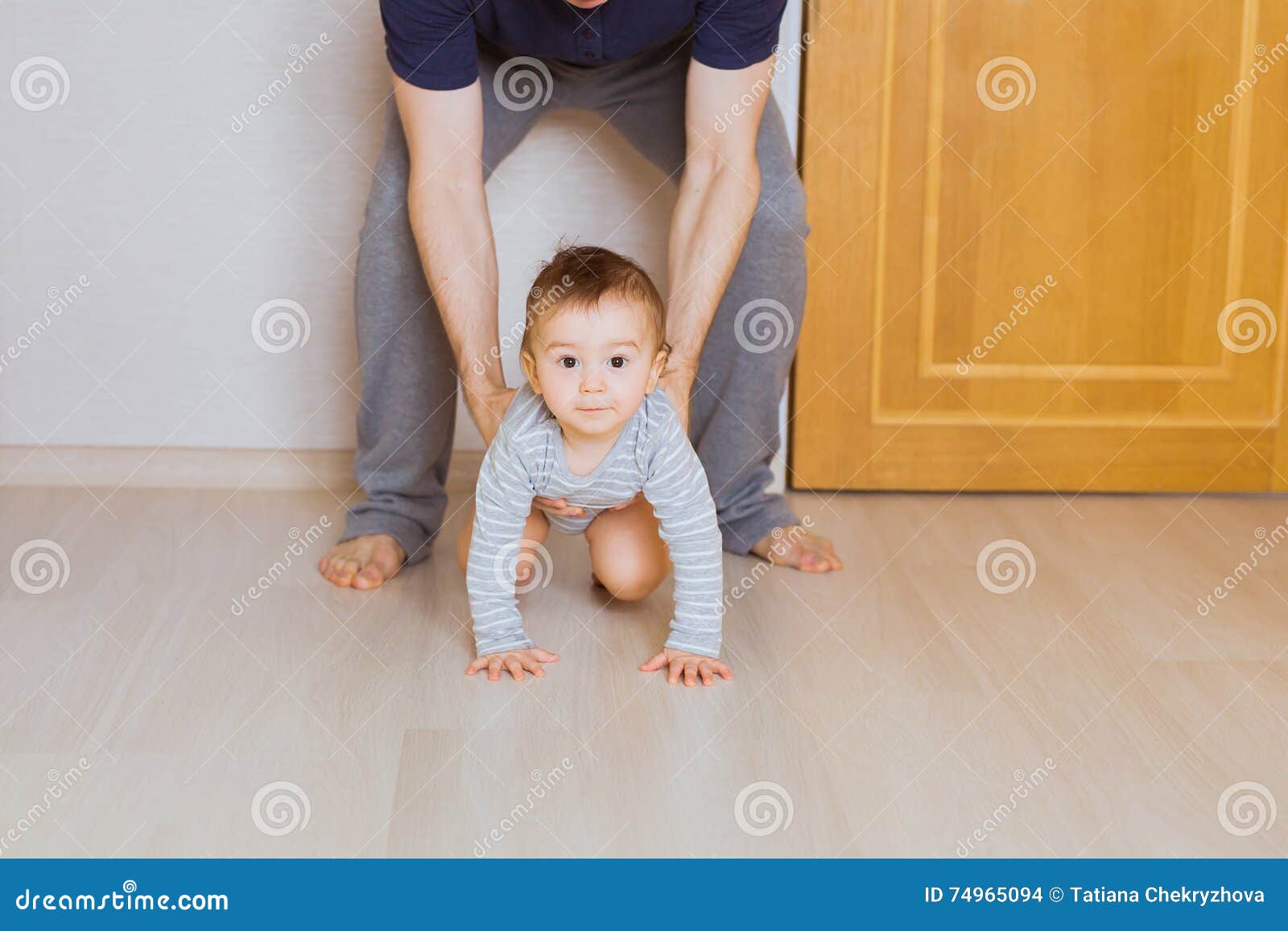 Little Baby Boy Crawling on the Floor at Home Stock Photo - Image of ...