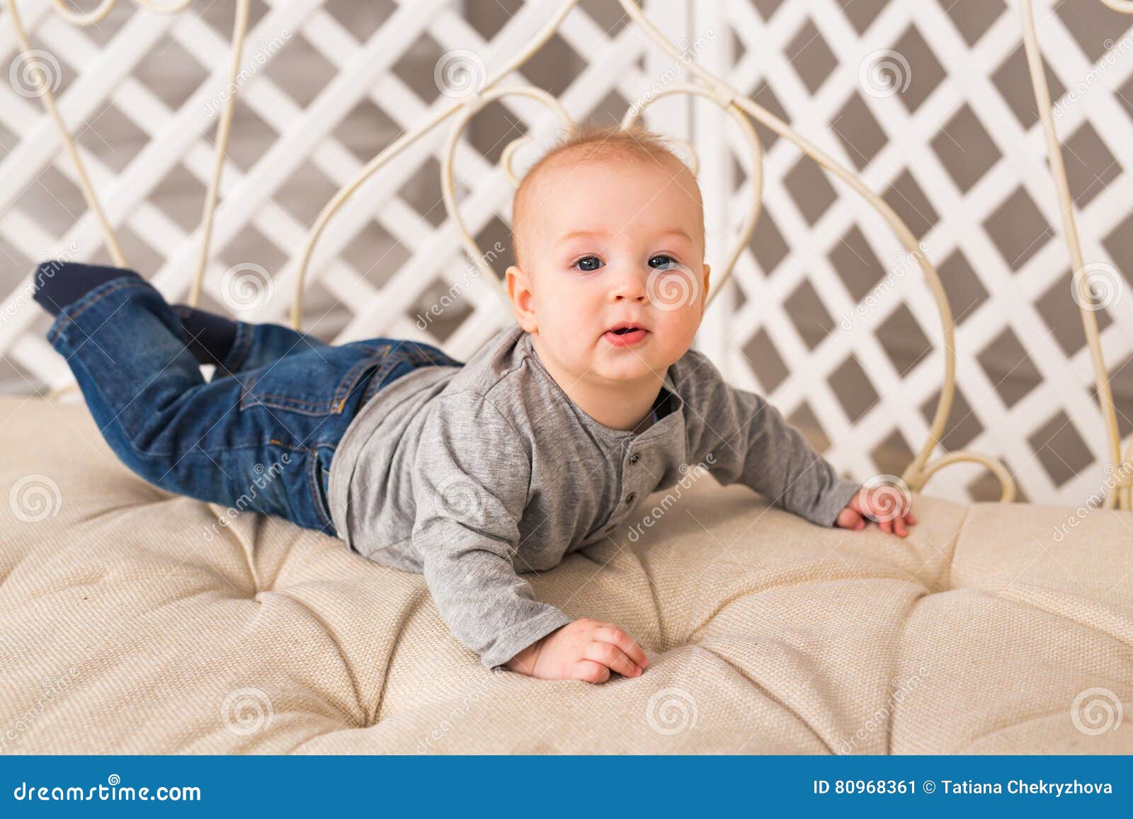 Little Baby Boy Crawling on the Floor at Home Stock Image - Image of ...