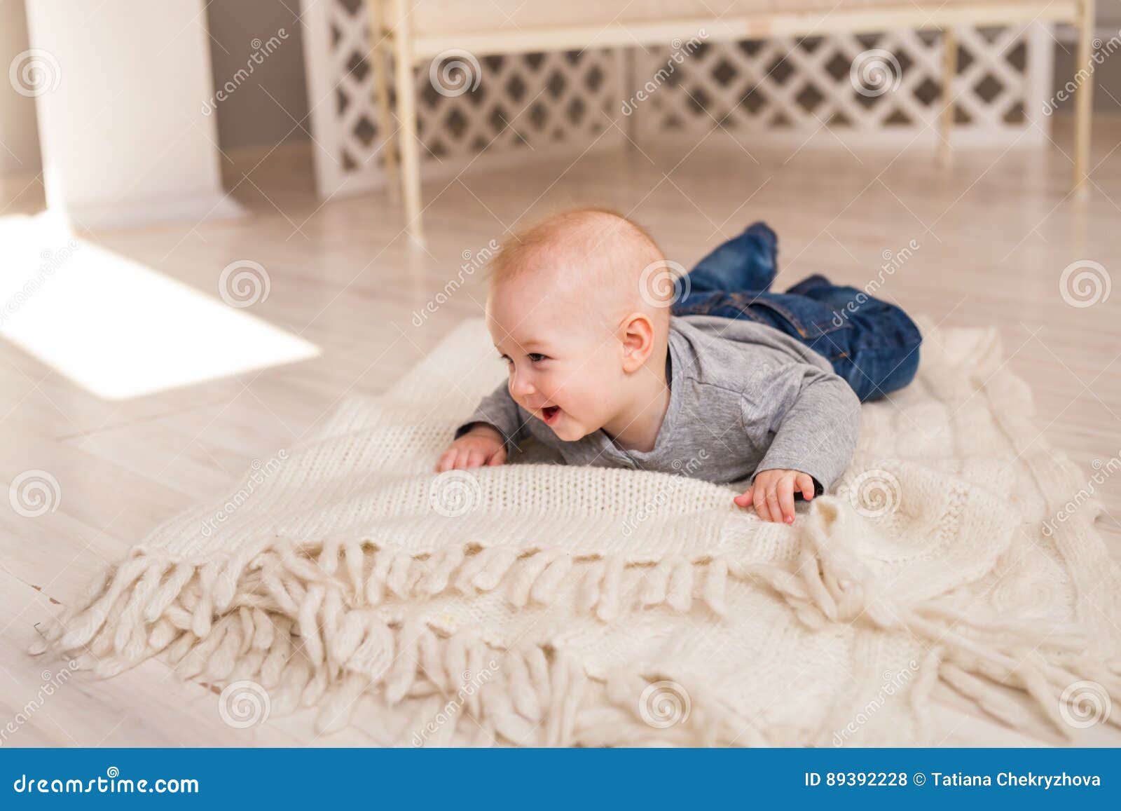 Little Baby Boy Crawling on the Floor at Home Stock Photo - Image of ...