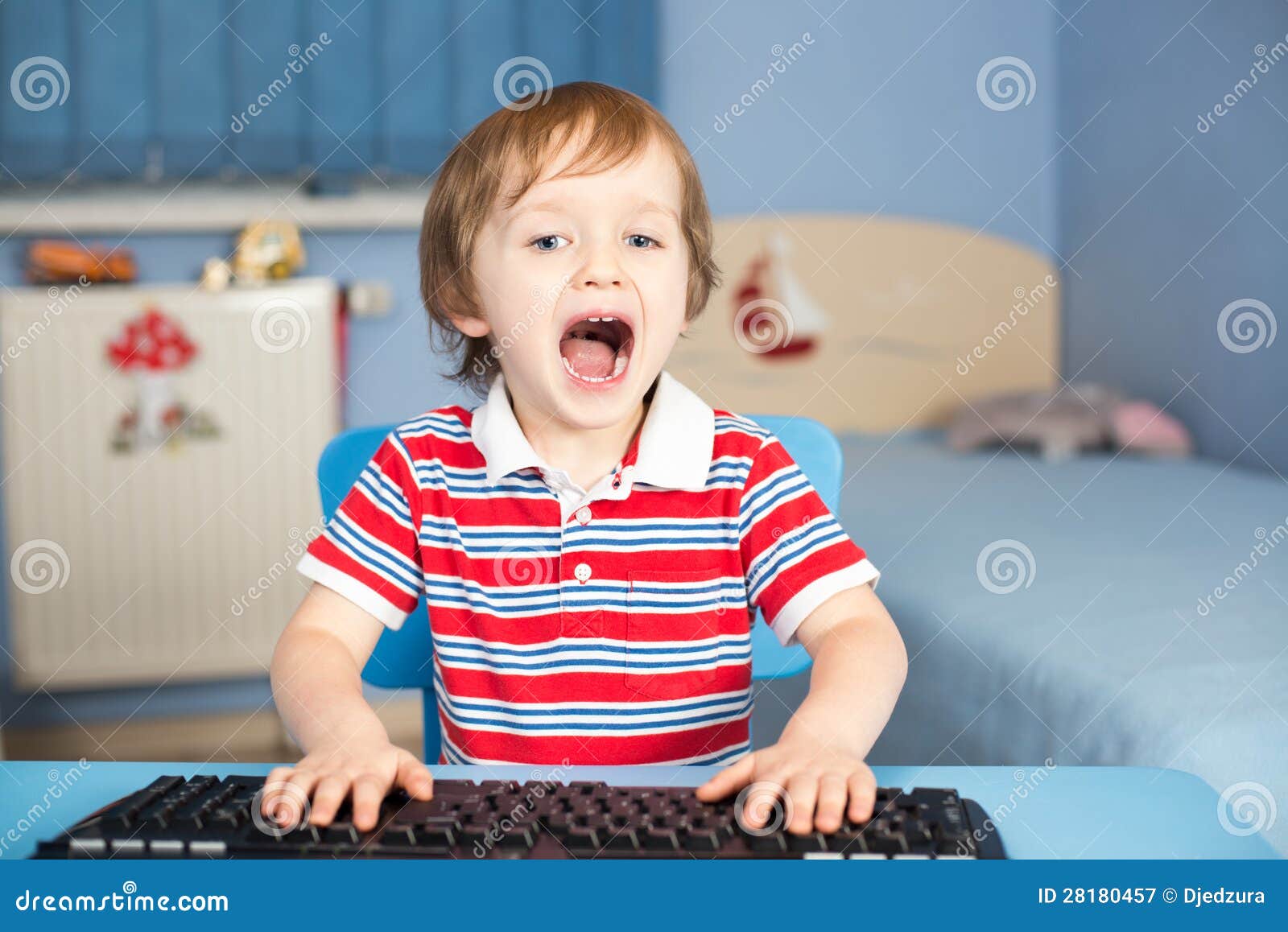 Little Baby Boy Screaming when Typing on Keyboard Stock Image - Image ...