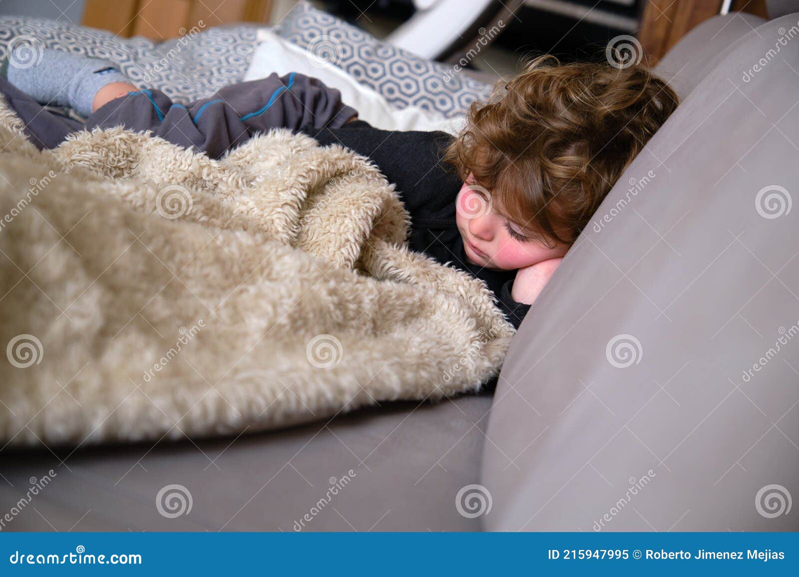 Little Baby Boy Sleeping while Lying on Couch at Home Stock Image ...