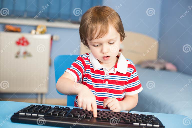 Little Baby Boy Typing on Computer Keyboard Stock Photo - Image of desk ...