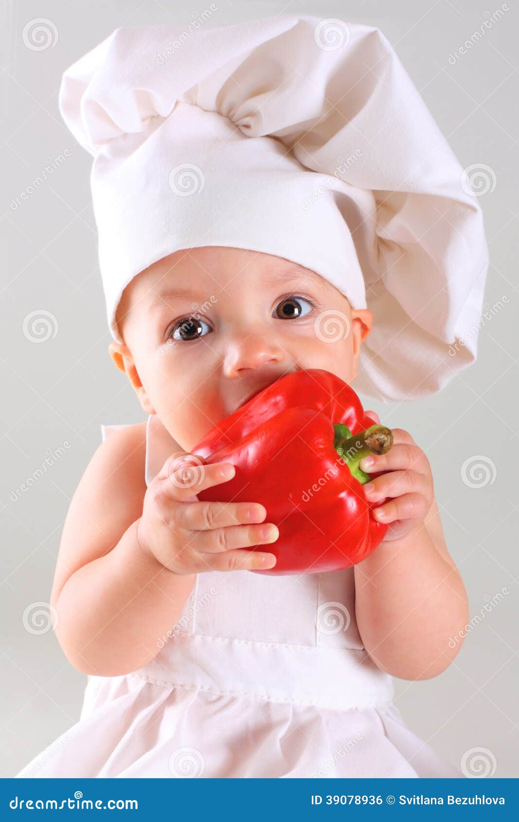 Little Baby in a Cap Chef with Pepper Stock Photo - Image of offspring ...
