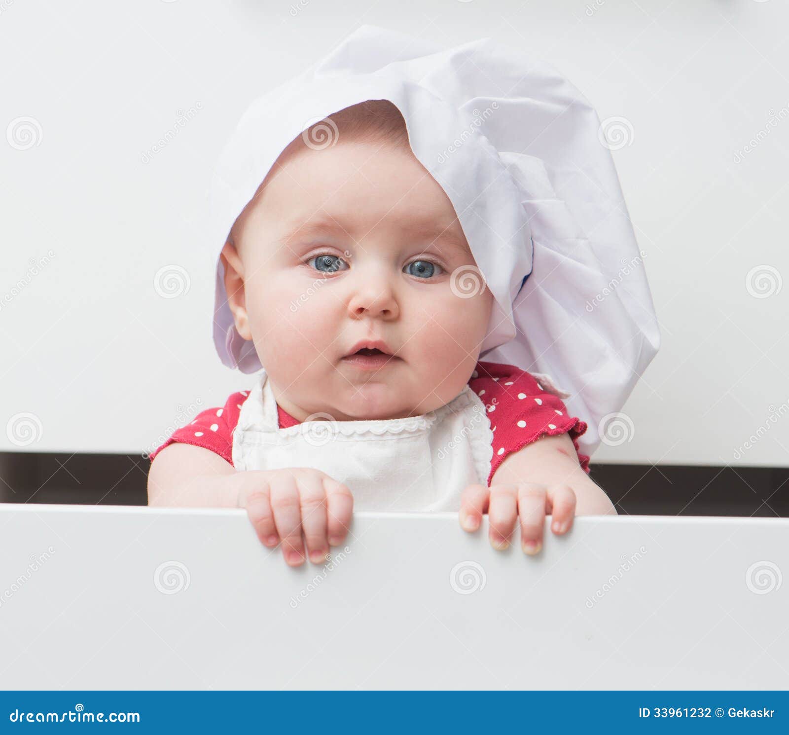 Little Baby in a Chef S Hat Stock Photo - Image of preparing, white ...