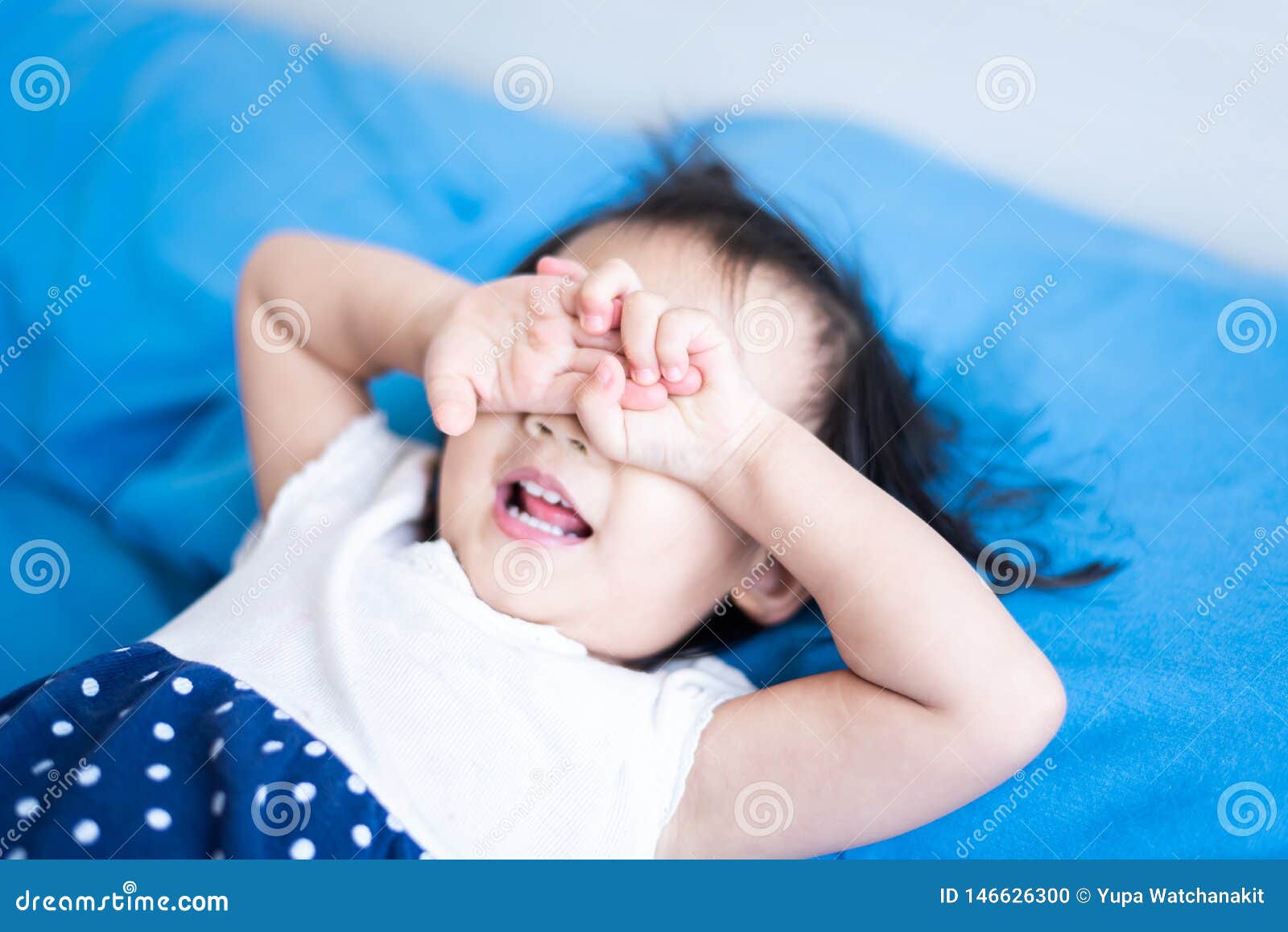 Baby Child Crying on Bed Missing Her Father Stock Photo - Image of baby ...