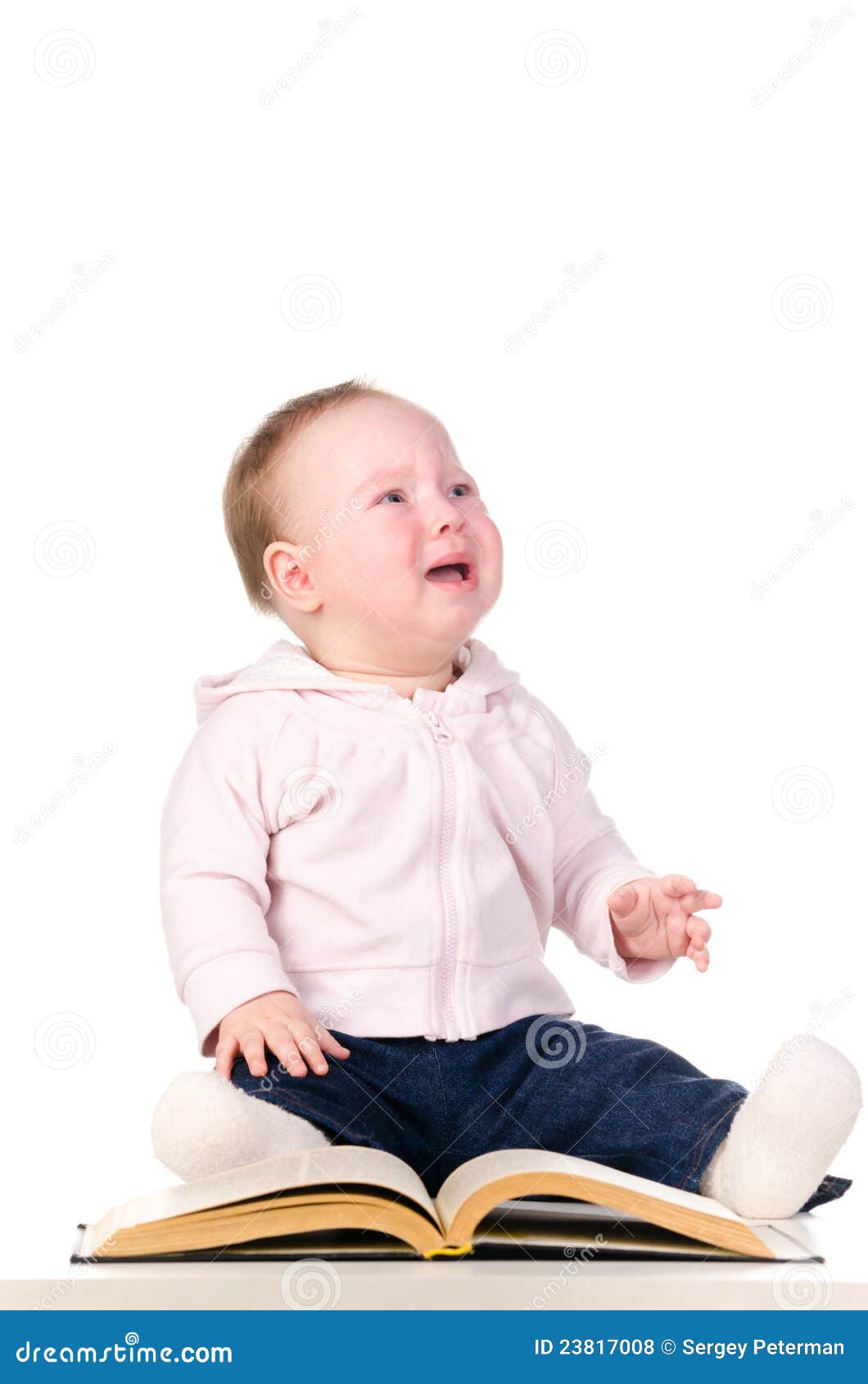 Little Baby is Crying with a Book Stock Photo - Image of childhood ...
