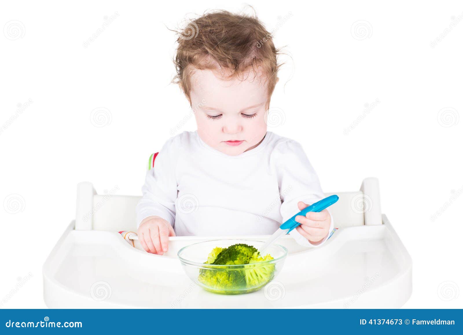 Little Baby Eating Broccoli Stock Image - Image of infant, home: 41374673
