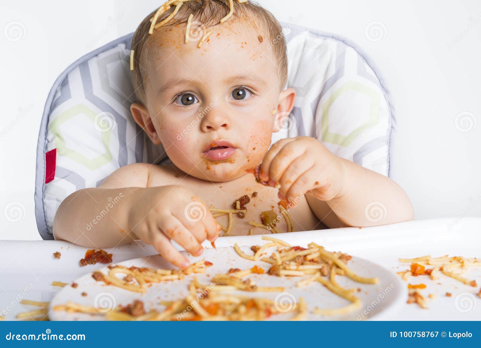 Little Baby Eating Her Dinner and Making a Mess Stock Image - Image of ...