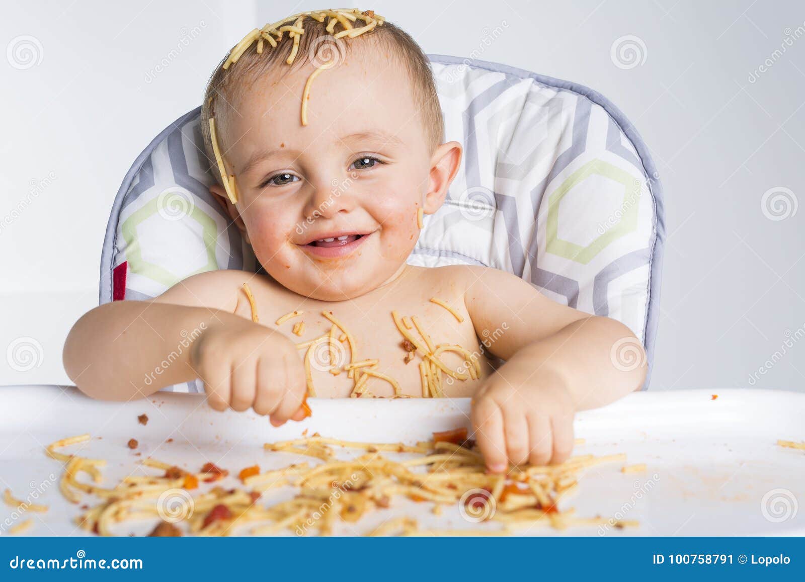 Little Baby Eating Her Dinner and Making a Mess Stock Image - Image of ...
