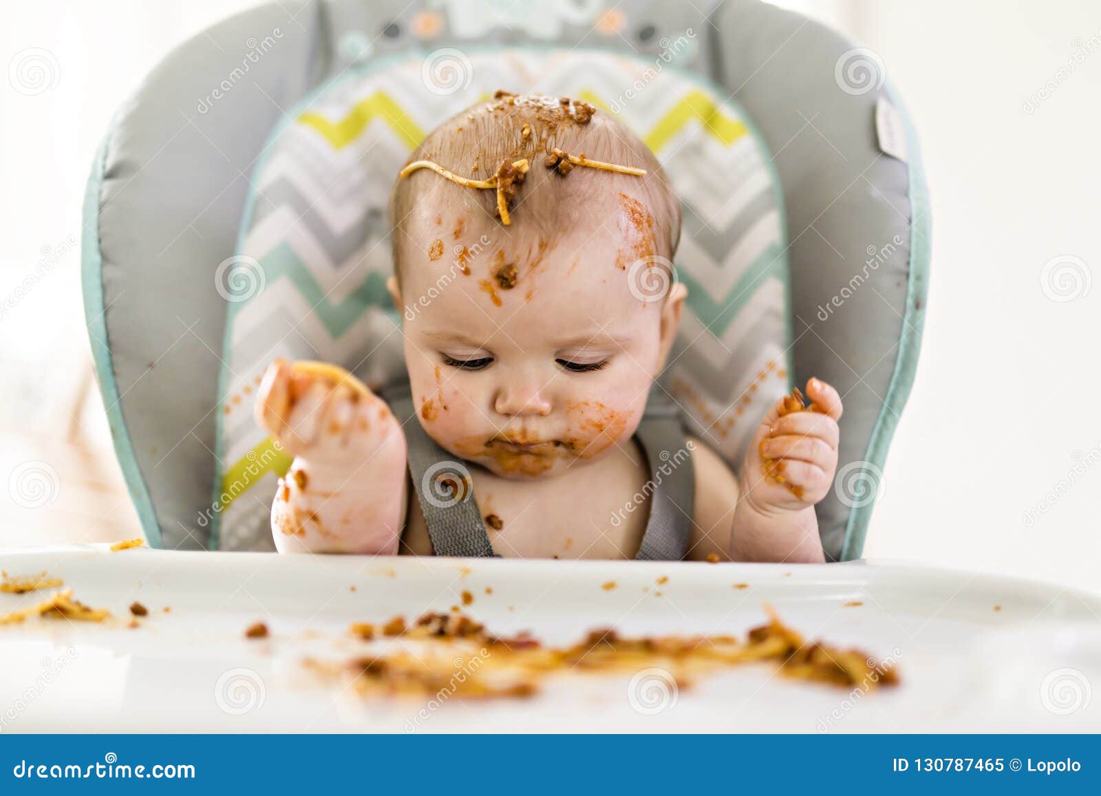 Little Baby Eating Her Dinner and Making a Mess Stock Image - Image of ...