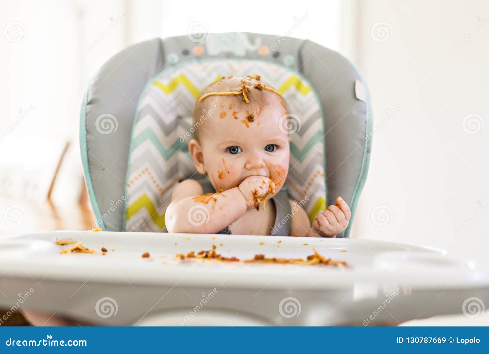Little Baby Eating Her Dinner and Making a Mess Stock Image - Image of ...