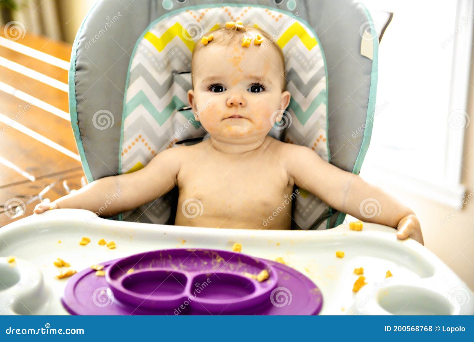 Little Baby Eating Her Dinner and Making a Mess Stock Photo - Image of ...
