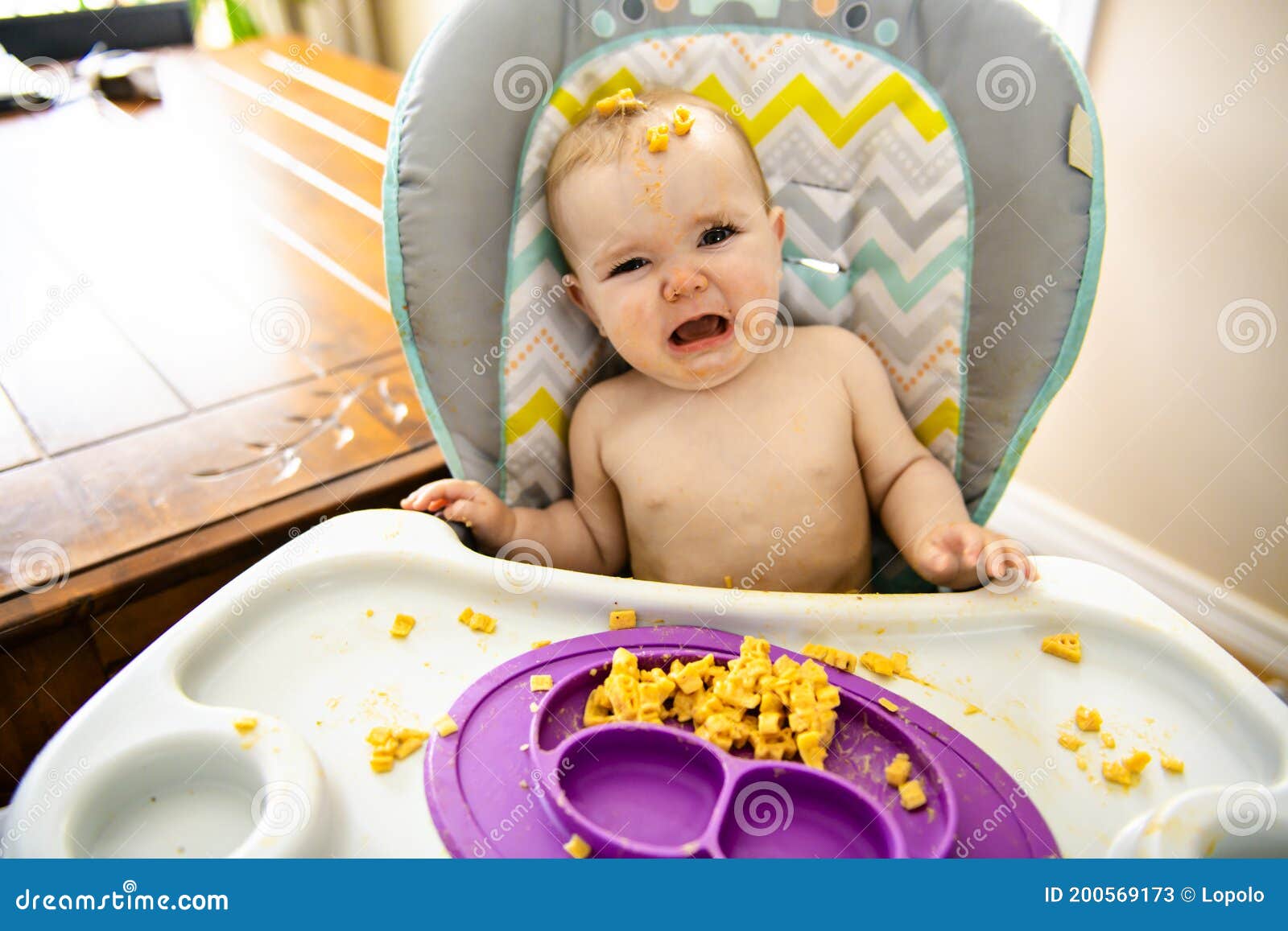 Little Baby Eating Her Dinner and Making a Mess Stock Image - Image of ...