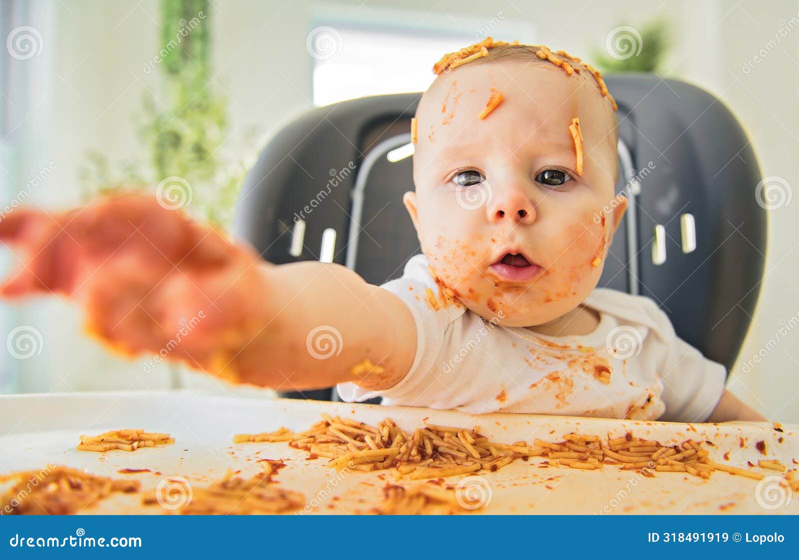 Little Baby Eating Her Dinner and Making a Mess Stock Image - Image of ...