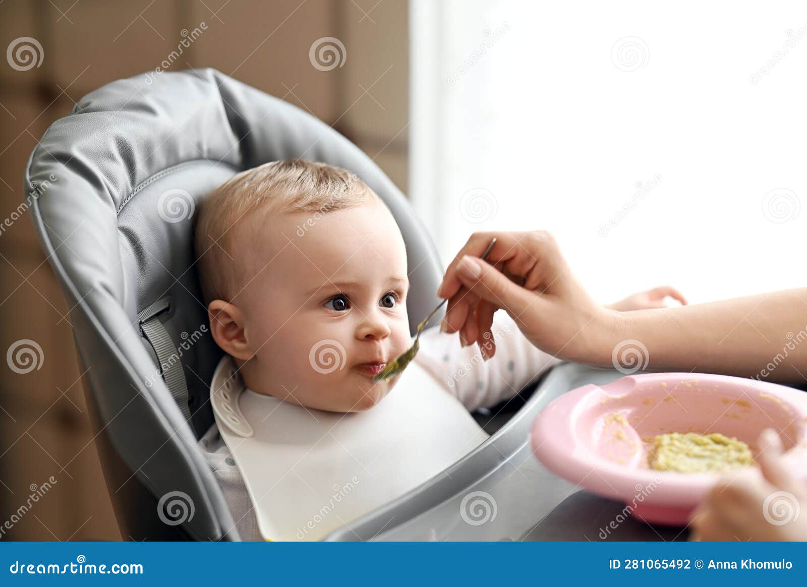 Little Baby Eating Vegetable Puree Stock Photo - Image of nutrition ...