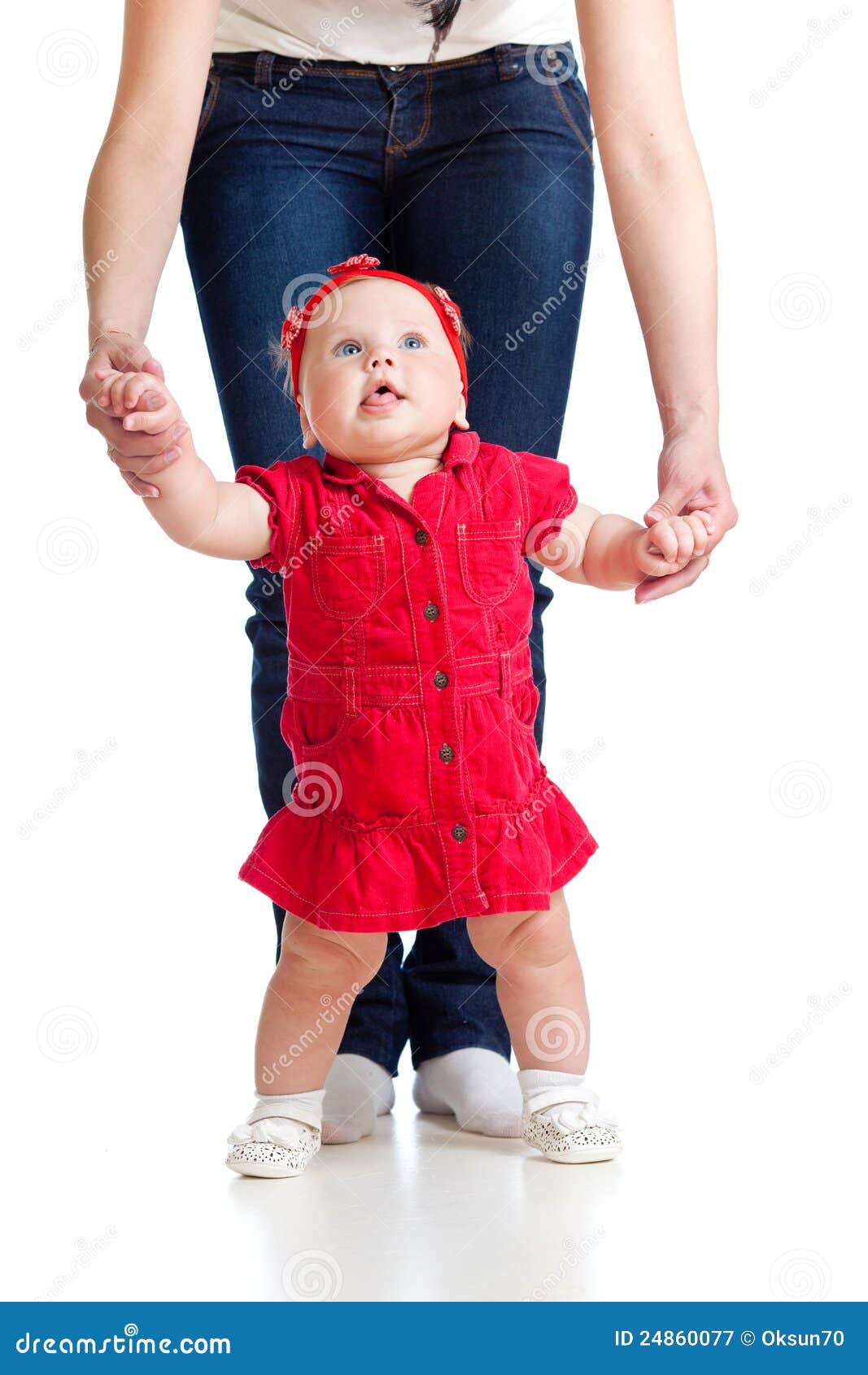 Little Baby Girl Doing First Step Stock Image - Image of hands ...