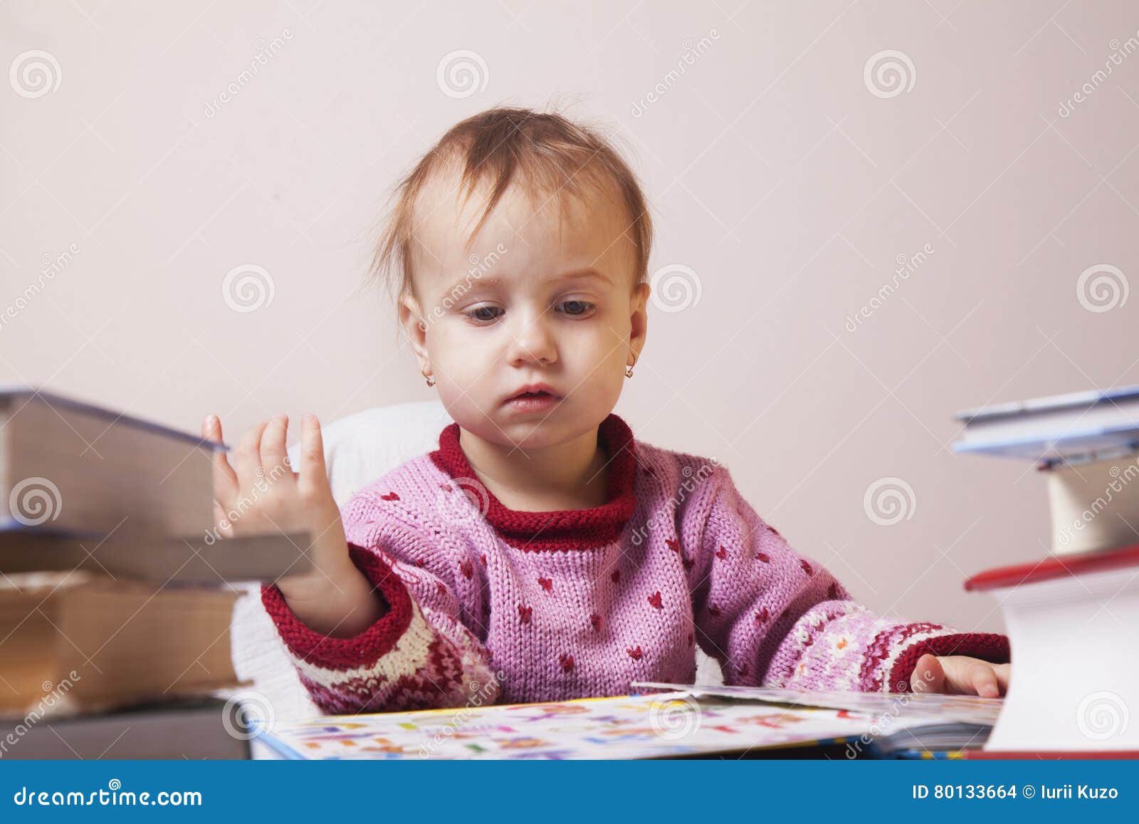 Little Baby Girl Reading a Book & X28;development, Education& X29 ...