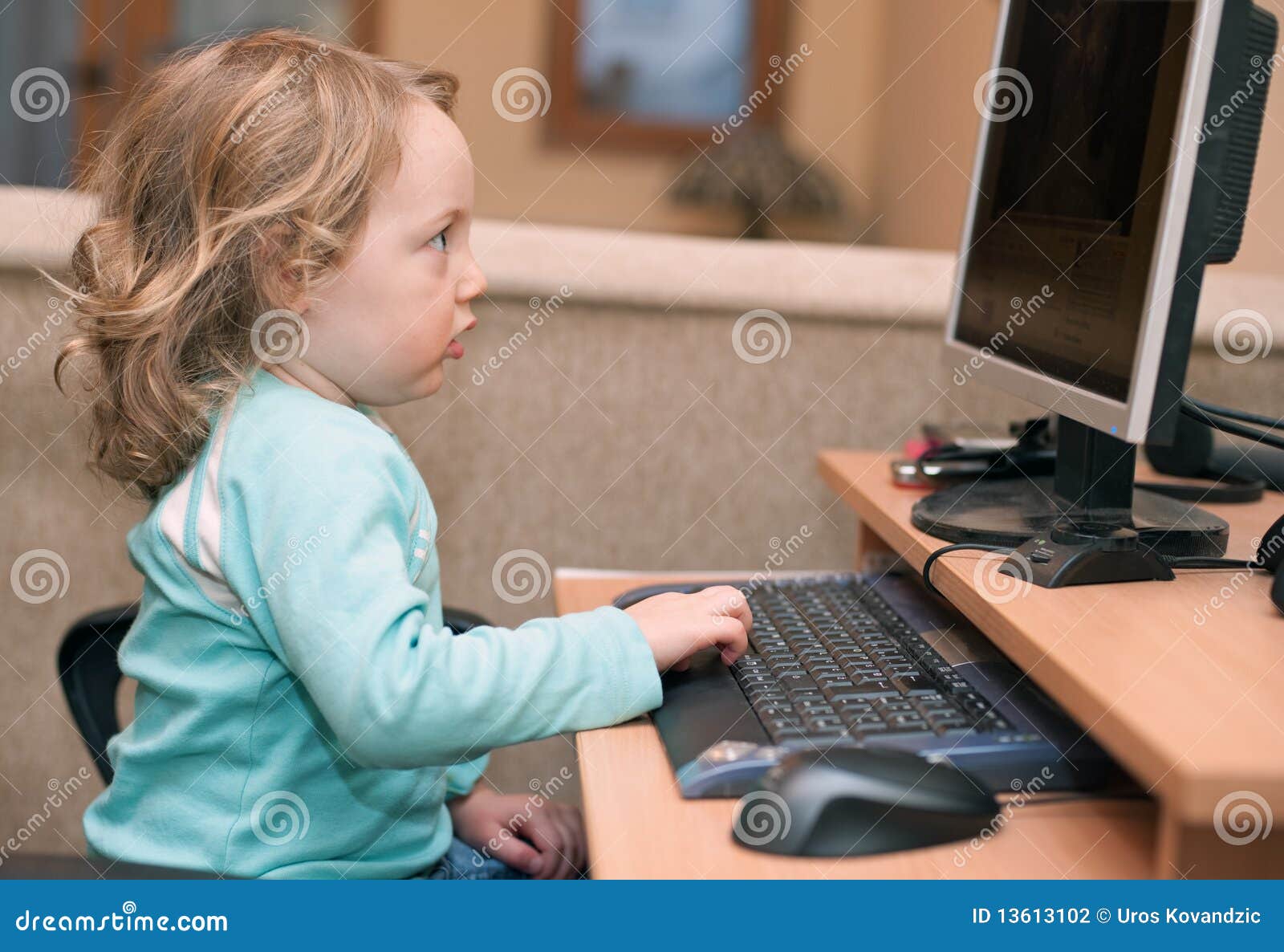 Little Baby Girl Using a Desktop Computer 2 Stock Photo - Image of ...