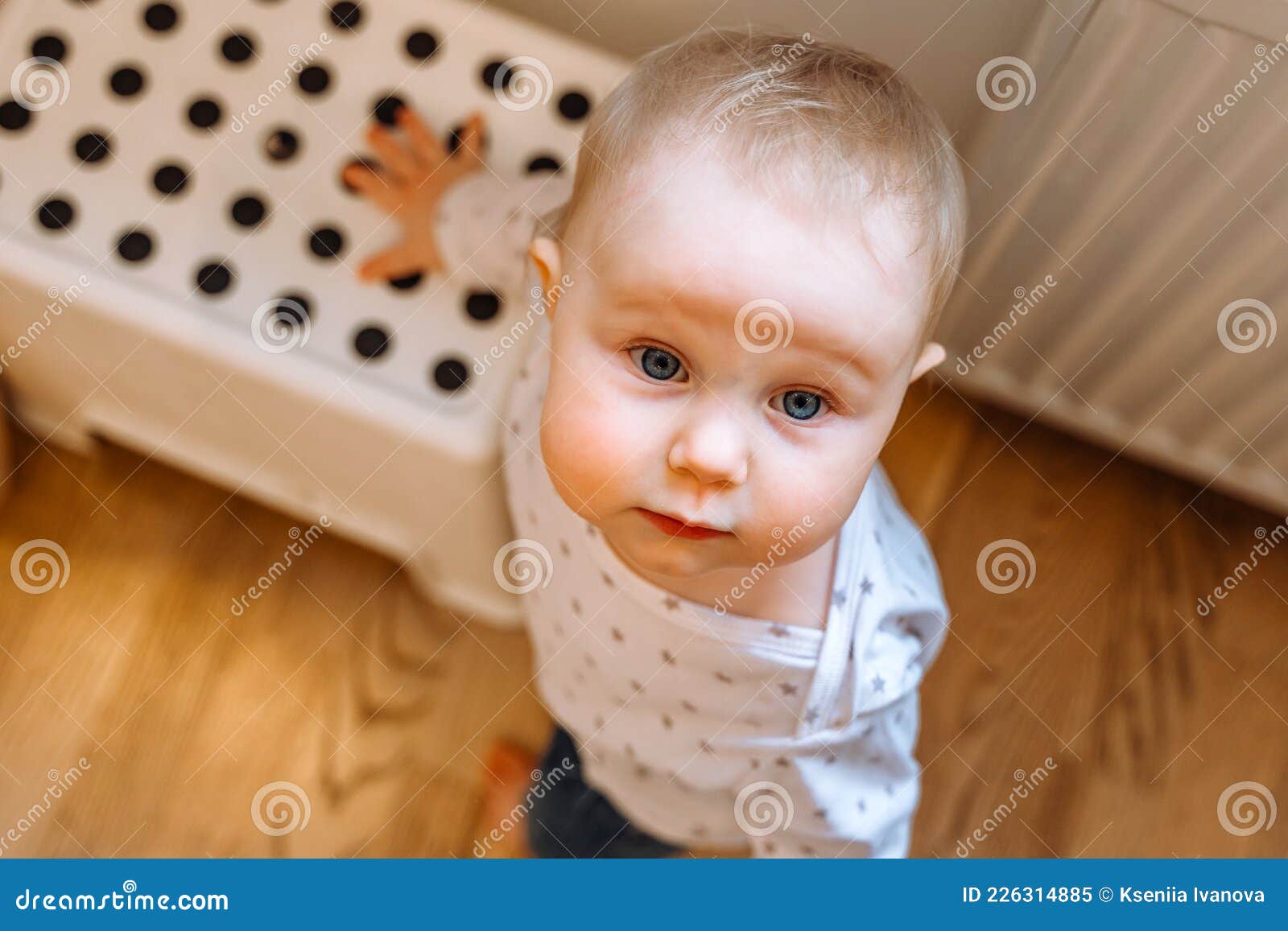 Little Baby at Home in Bright Bedroom Stock Image - Image of girl ...