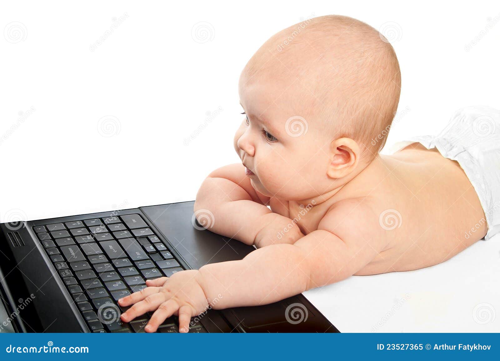 Little baby with laptop. stock image. Image of healthy - 23527365