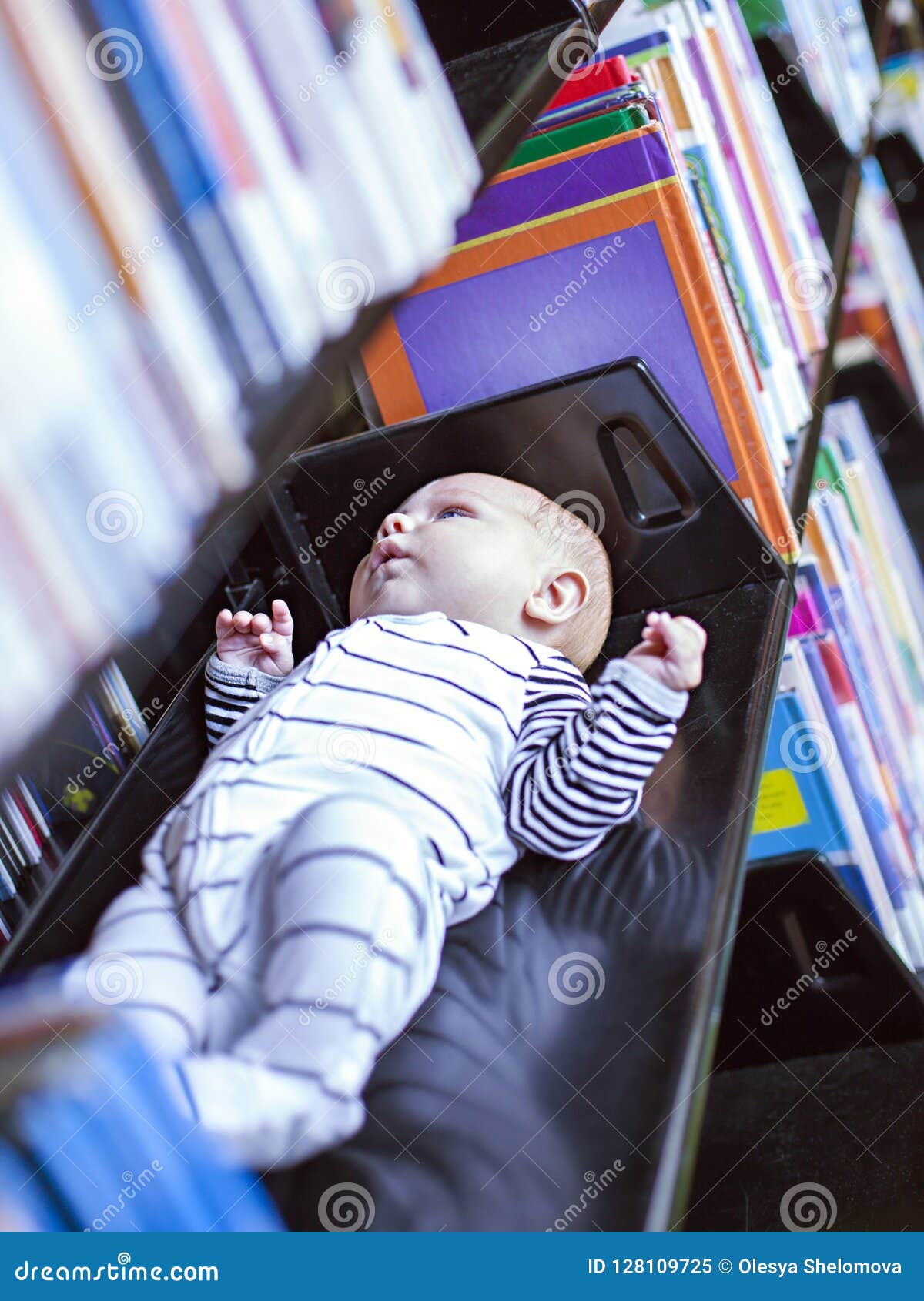 Little baby in library stock image. Image of male, little - 128109725
