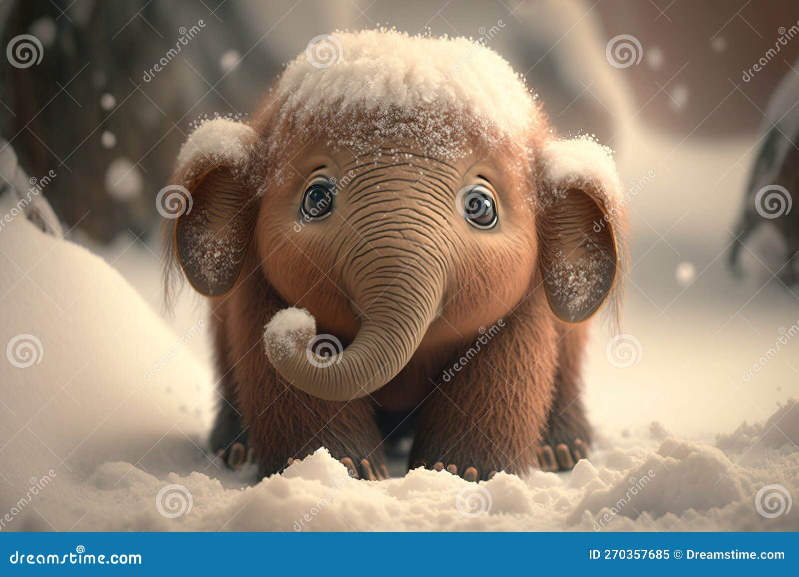 A Little Baby Mammoth Walks in the Snow. Generative AI Stock ...