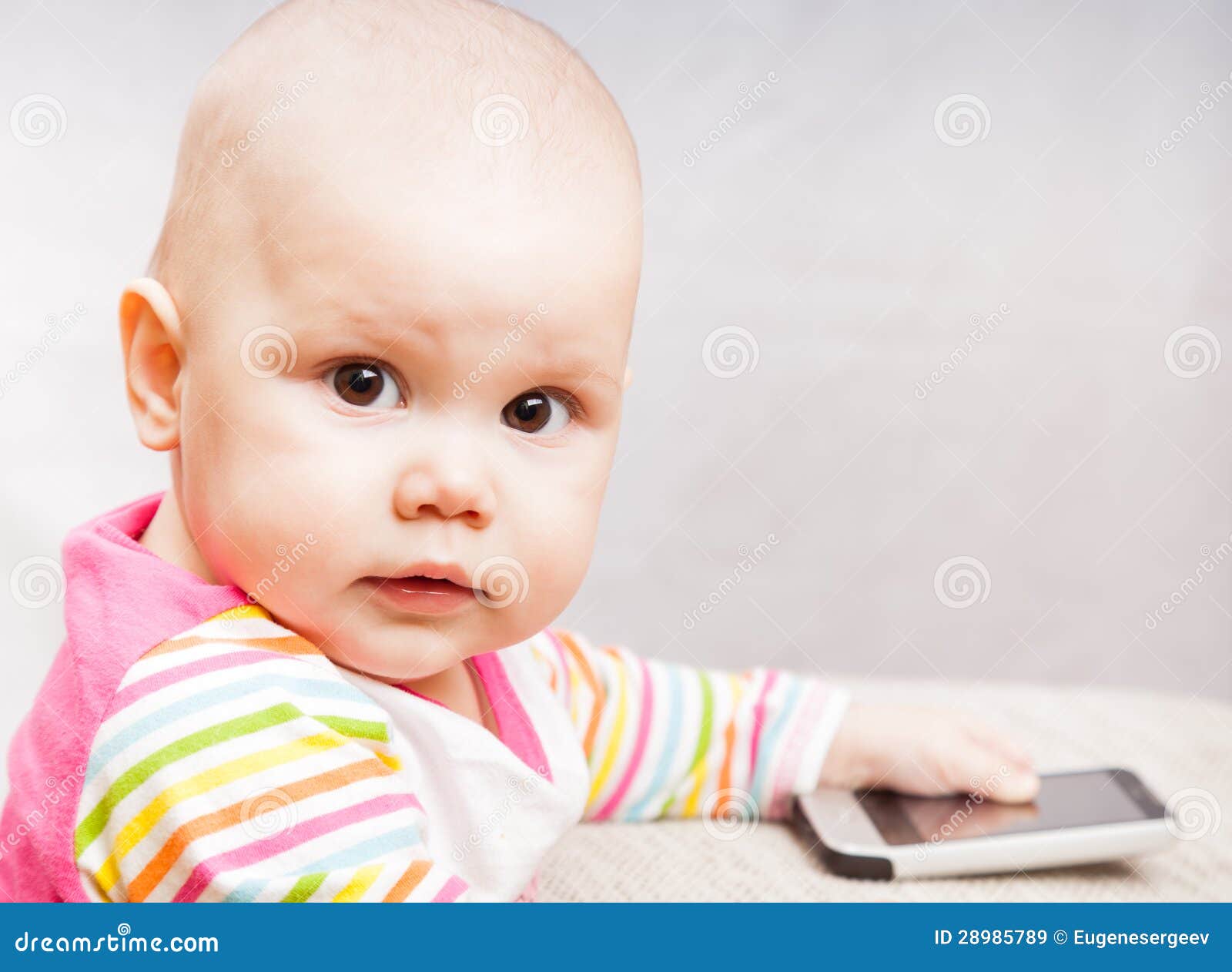 Little Baby with Mobile Phone Stock Image - Image of nice, colorful ...