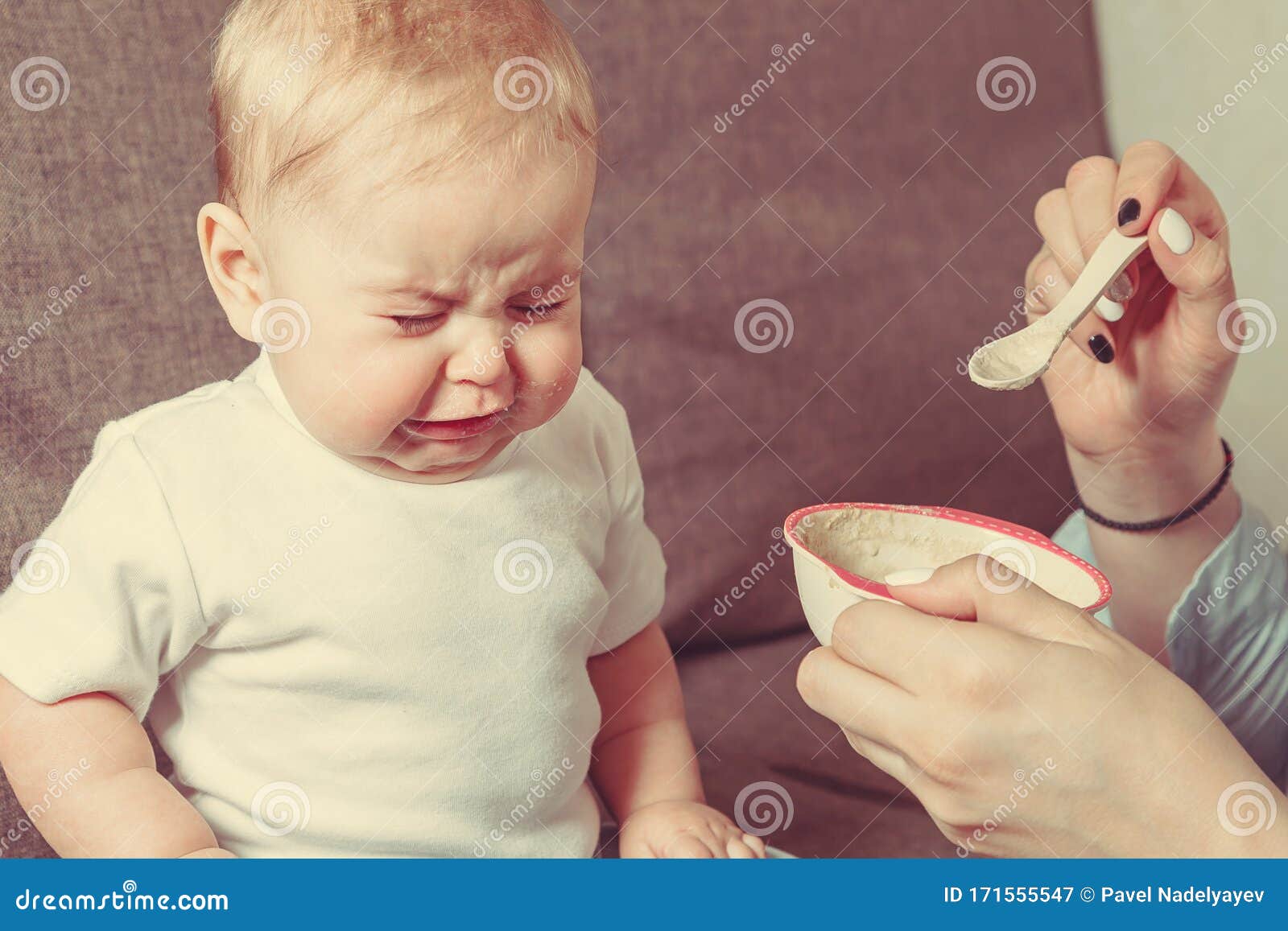 Little Baby Refuses To Eat and Cries Stock Image - Image of lifestyle ...
