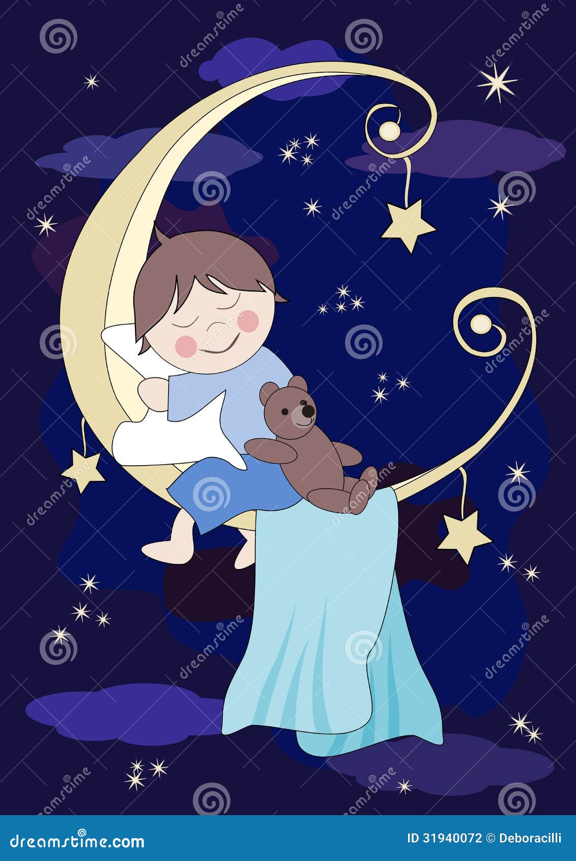 Little baby sleeps on moon stock vector. Illustration of smiling - 31940072