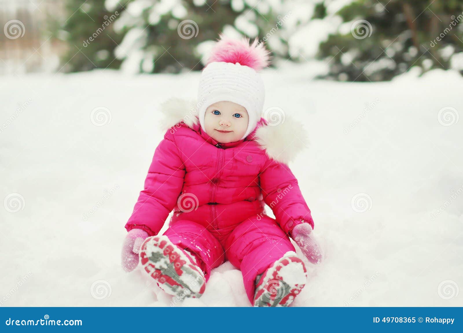 Little Baby on the Snow in the Winter Stock Image - Image of childhood ...