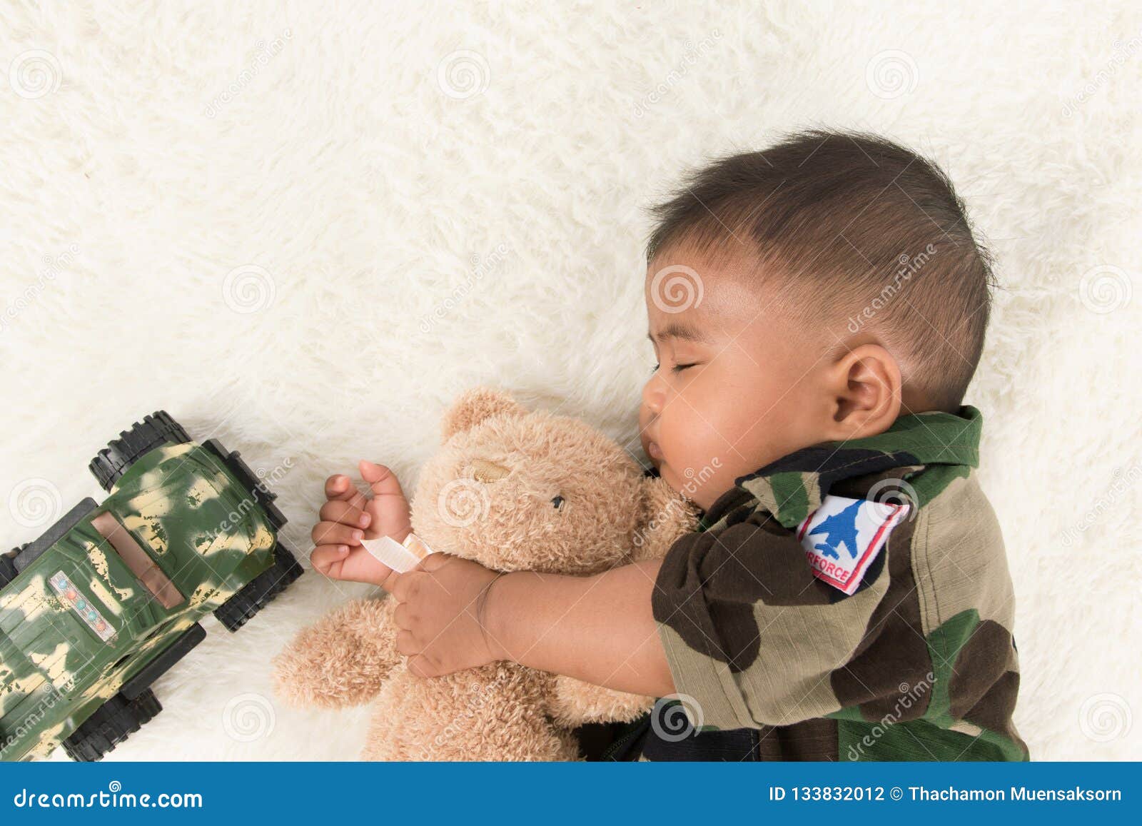 Cute Little Baby Soldier in Uniform Sleeping Stock Photo - Image of ...
