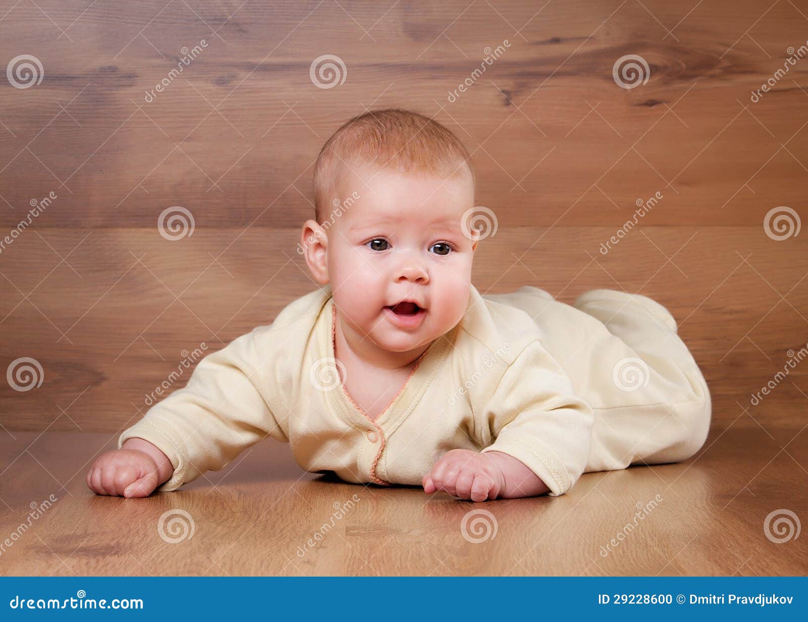 Little Baby on Wooden Texture Stock Photo - Image of attractive, yellow ...