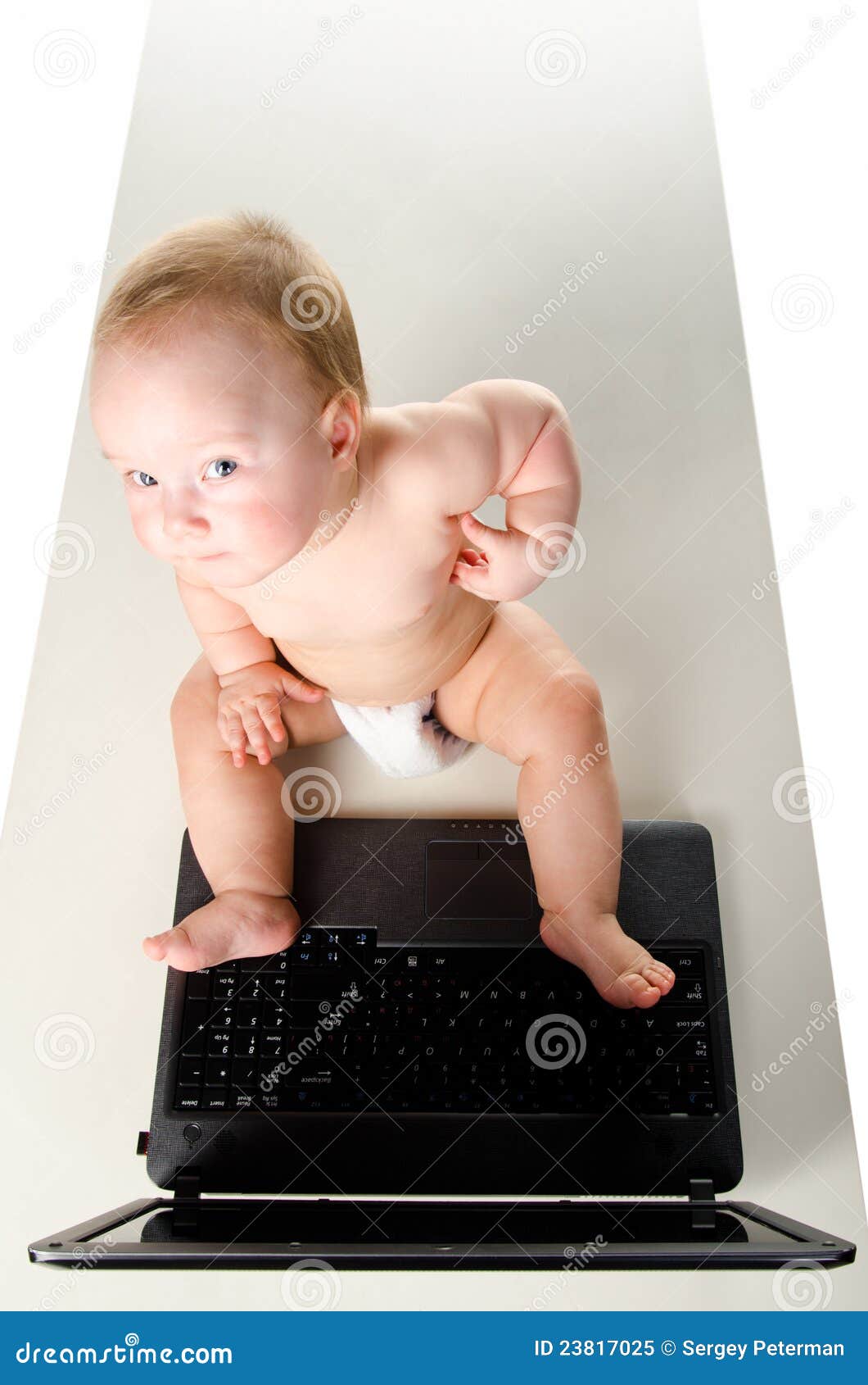 Little Baby is Working on Laptop Stock Image - Image of female, baby ...
