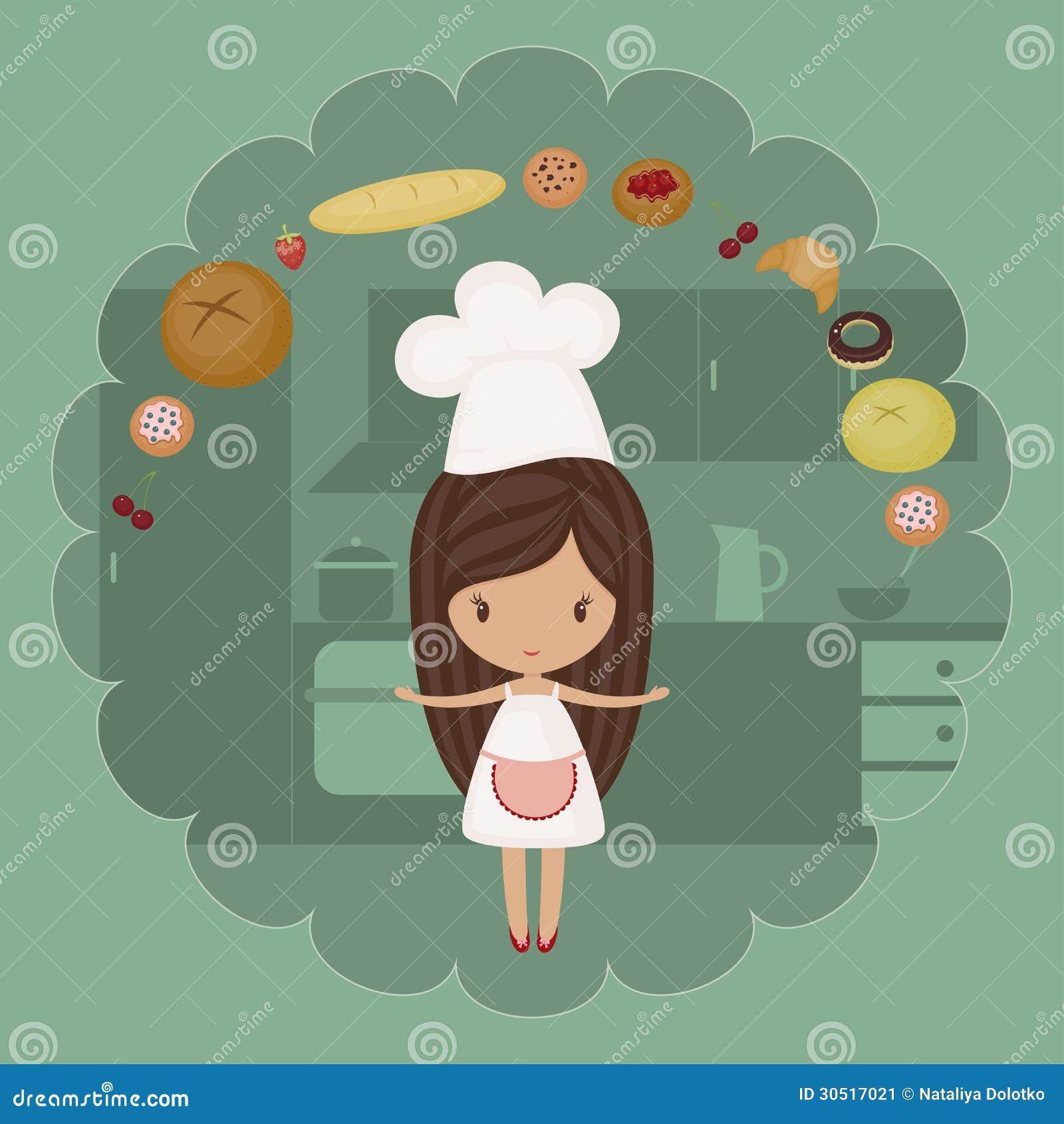 Little baker girl stock vector. Illustration of baguette - 30517021